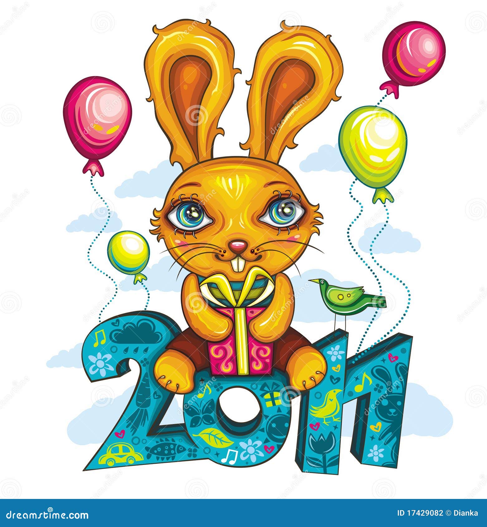 Funny cartoon bunny stock vector. Illustration of flying - 17429082