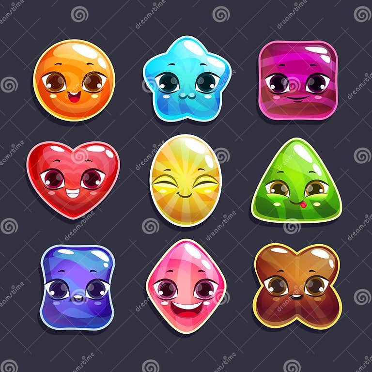 Funny Cartoon Candy Characters Set Stock Vector - Illustration of ...