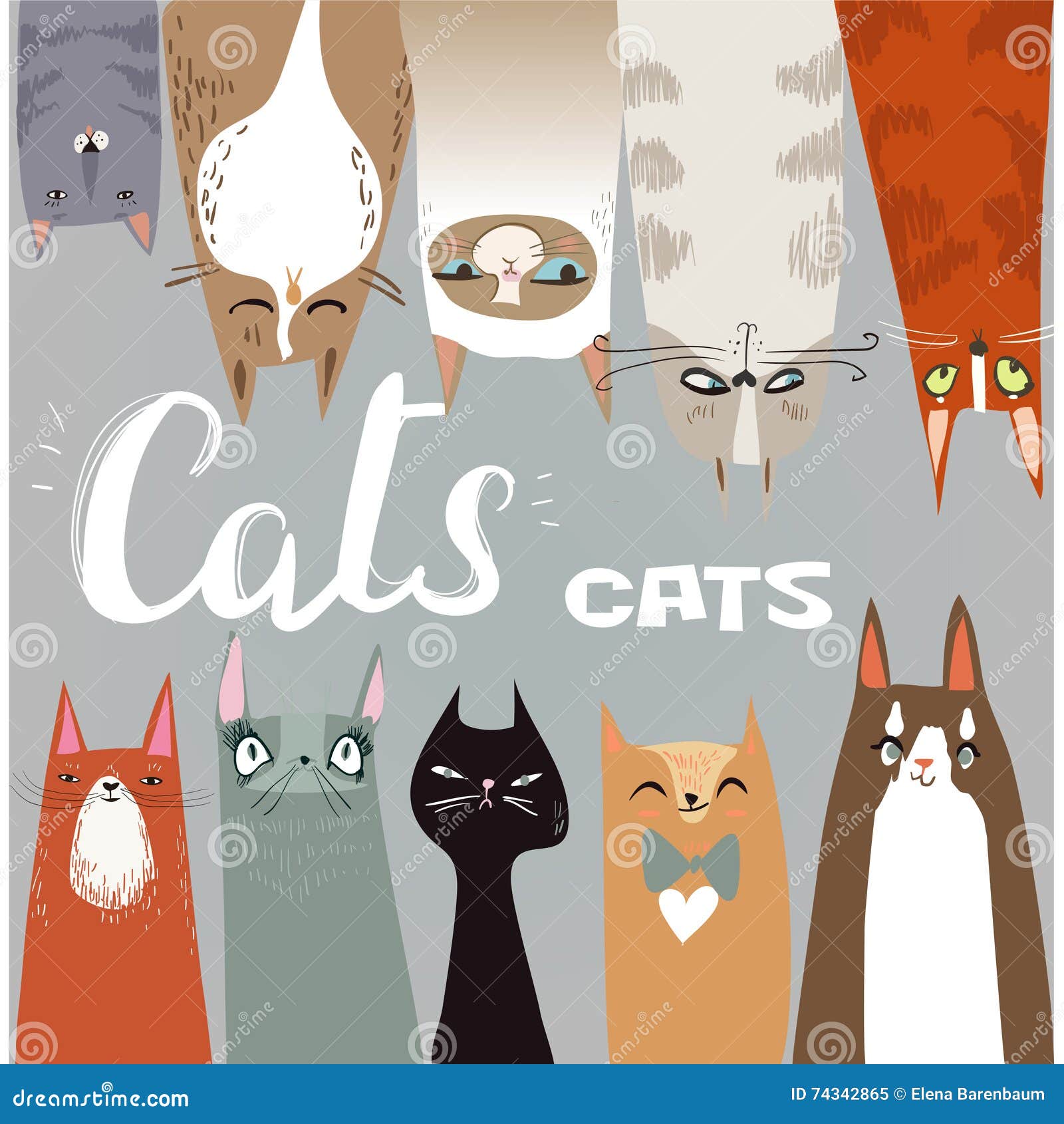 Funny Cartoon Cats Collection Stock Vector - Illustration of doodle ...