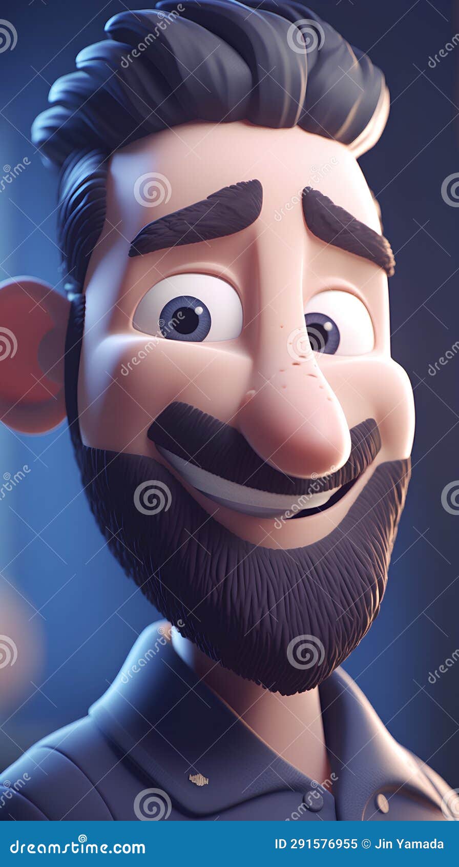 Funny Cartoon Character with Beard and Mustache. 3d Illustration Stock ...