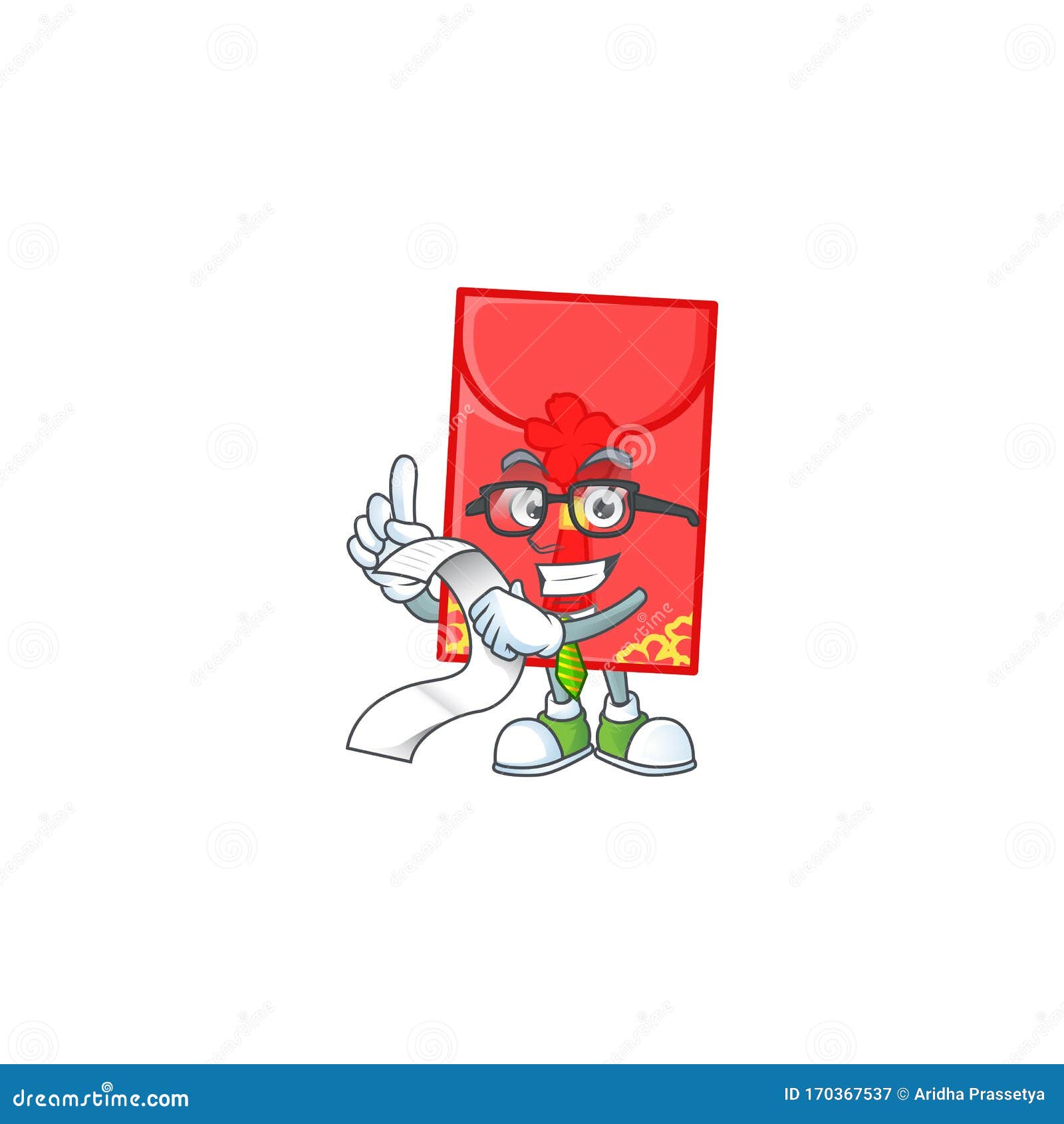 A Funny Cartoon Character of Chinese Envelope with a Menu Stock Vector ...