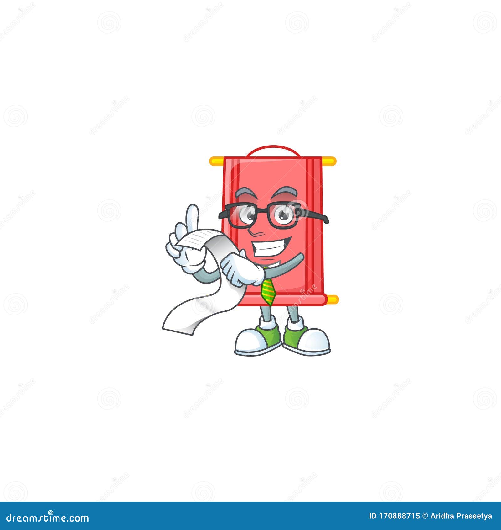 A Funny Cartoon Character of Chinese Red Scroll with a Menu Stock ...
