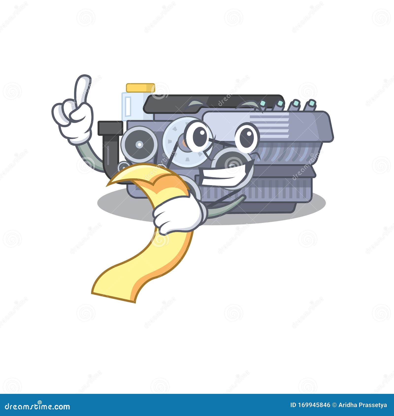 A Funny Cartoon Character of Combustion Engine with a Menu Stock Vector ...