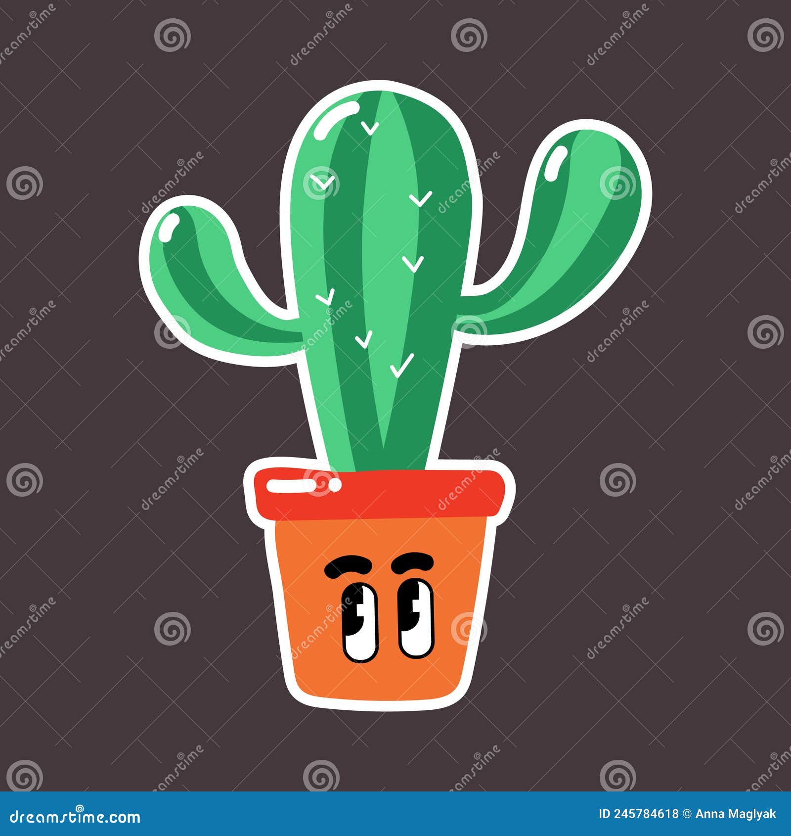 Funny Cartoon Character Vector Illustration of Cactus in Retro Cartoon ...