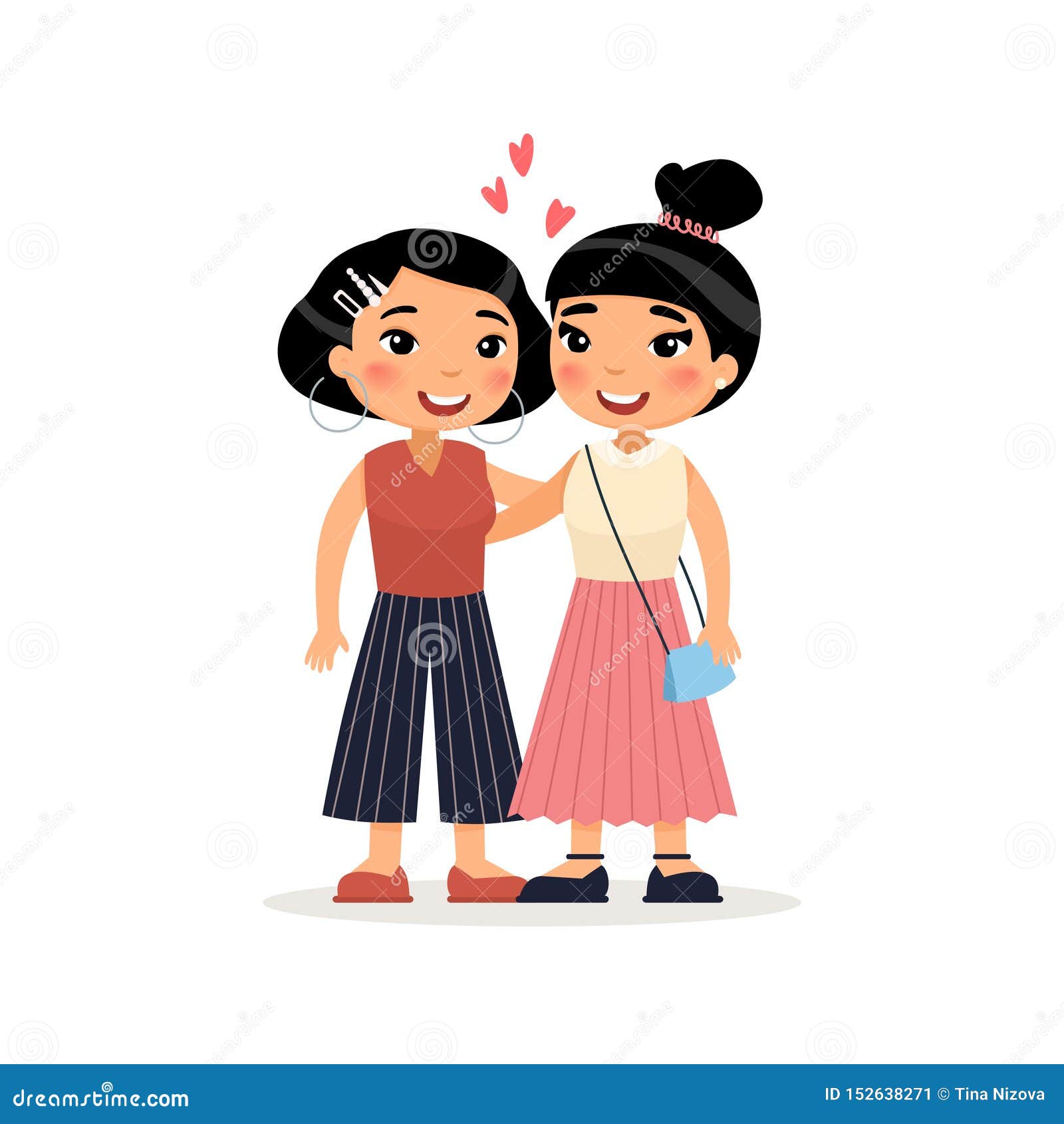Two Young Women Friends Or Lesbian Couple Hugging Stock Illustration