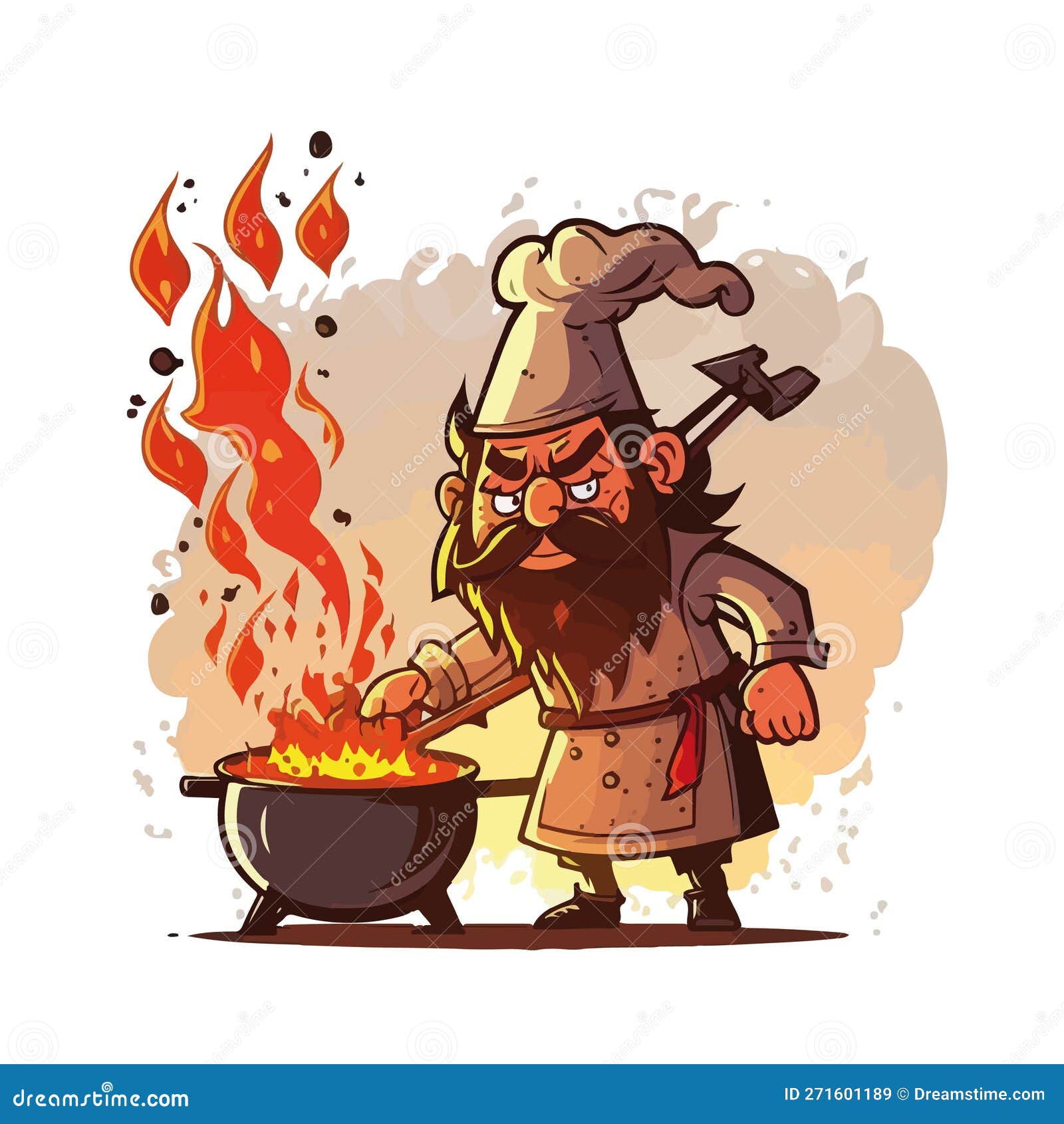 Funny Cartoon Chef with a Pot of Fire. Stock Vector - Illustration of ...