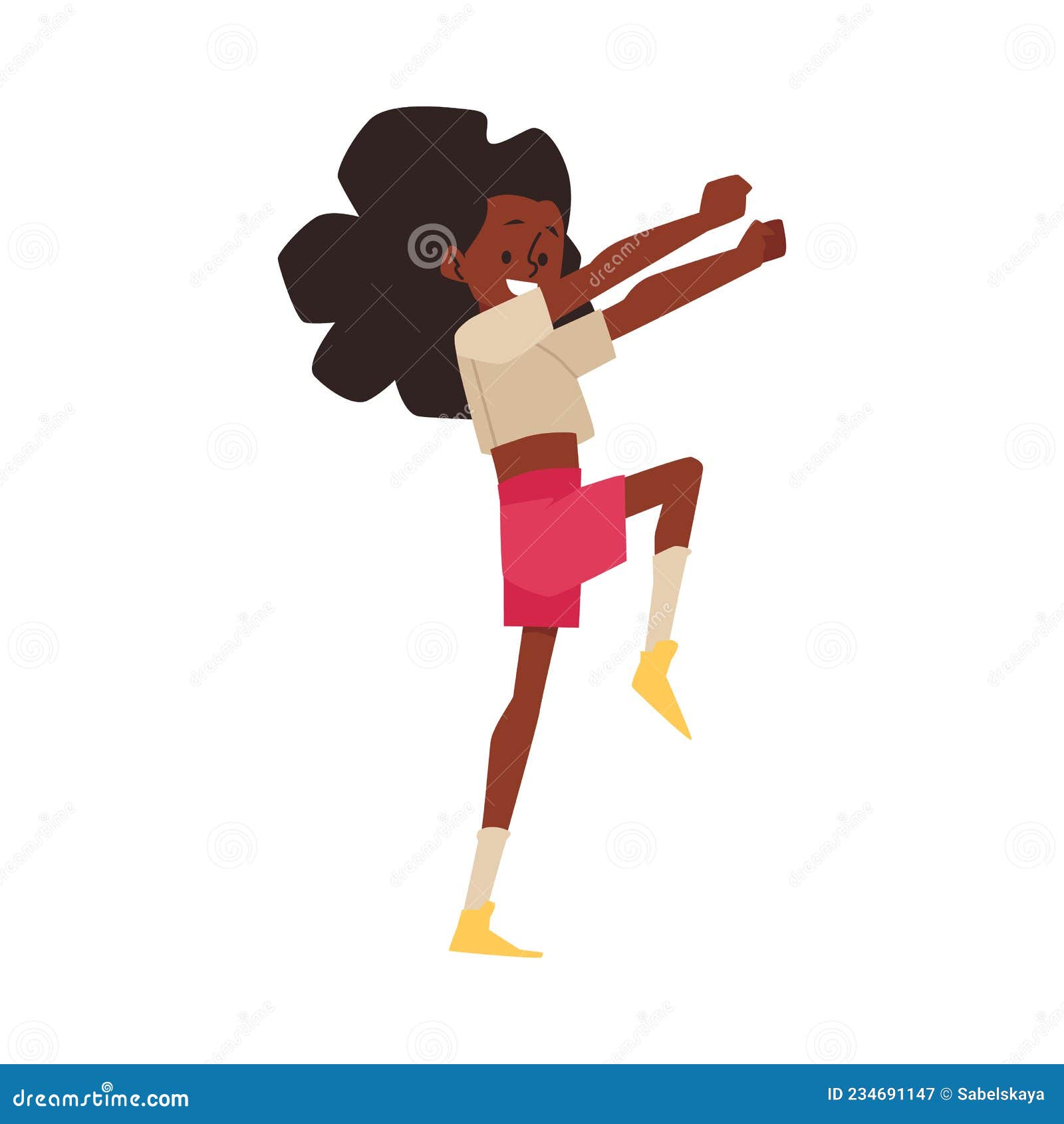 Funny Cartoon Child Character Doing Exercise or Dancing in Flat Vector ...