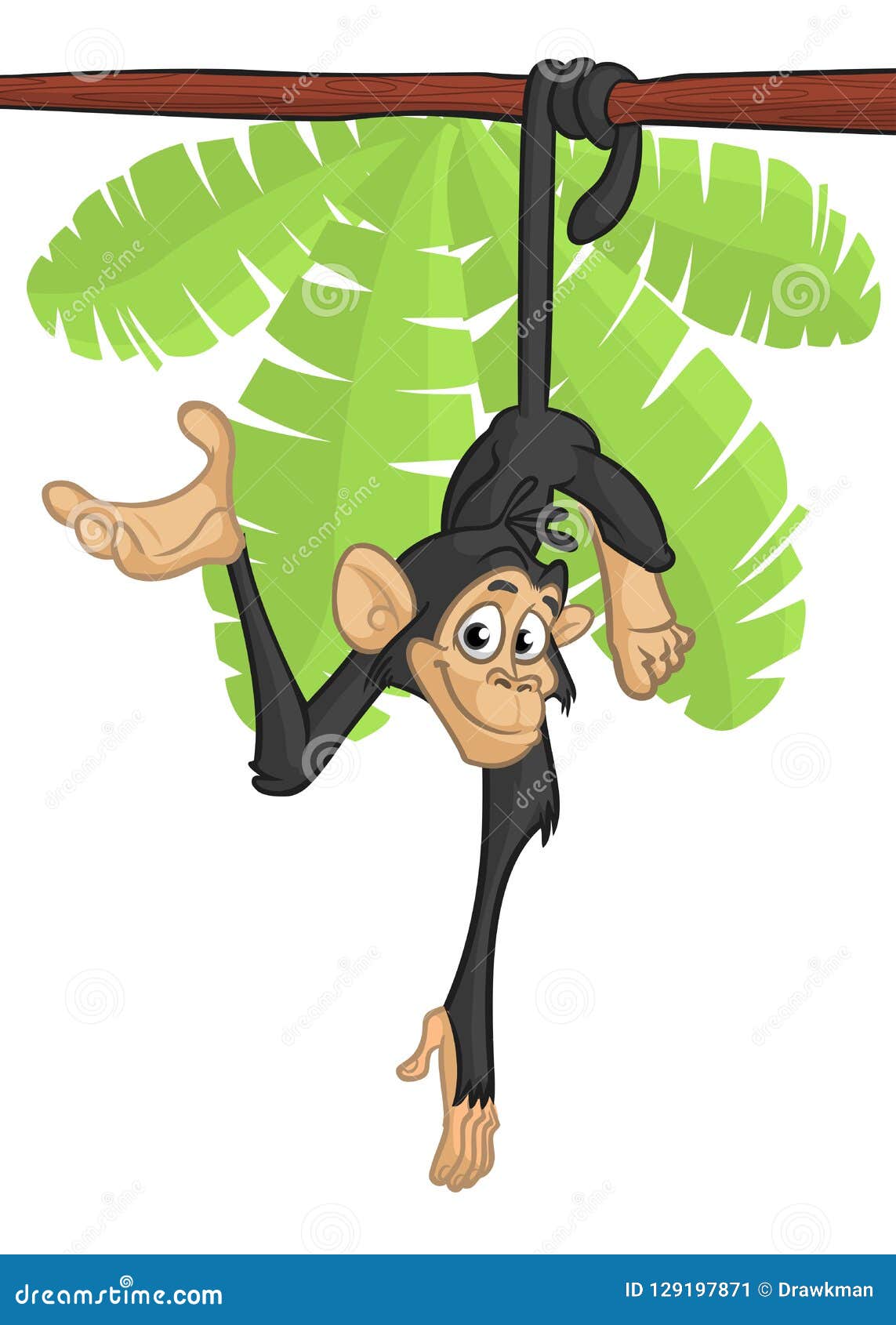 Cartoon Chimpanzee Mother Hug Her Baby Chimp Under A Tree On A White ...