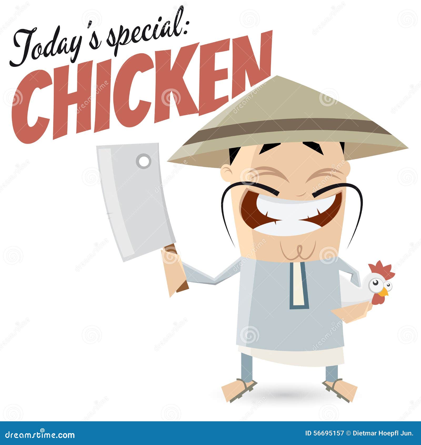 Funny Cartoon Chinese With Chicken Stock Vector - Image: 56695157