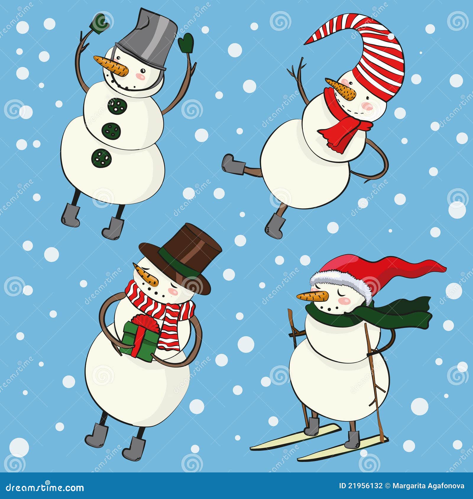 Funny Cartoon Christmas Snowmen Stock Vector - Illustration of bright ...