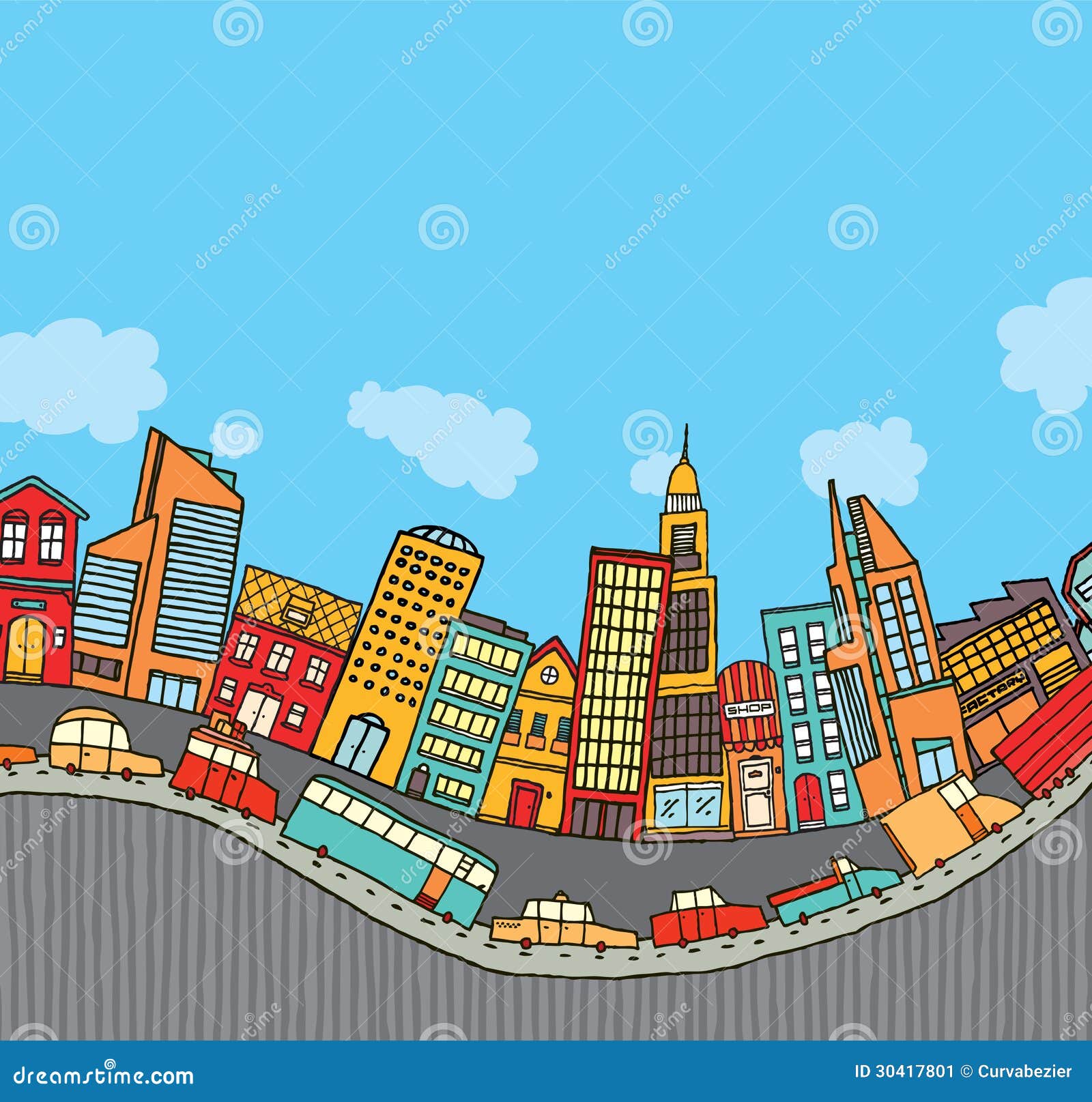 Funny Cartoon City Stock Image - Image: 30417801