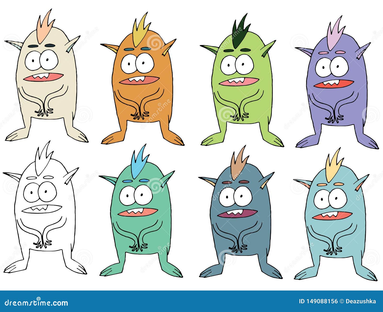 Funny Cartoon Colored Write Hand Made Draw Doodle Monster Aliens Scared ...