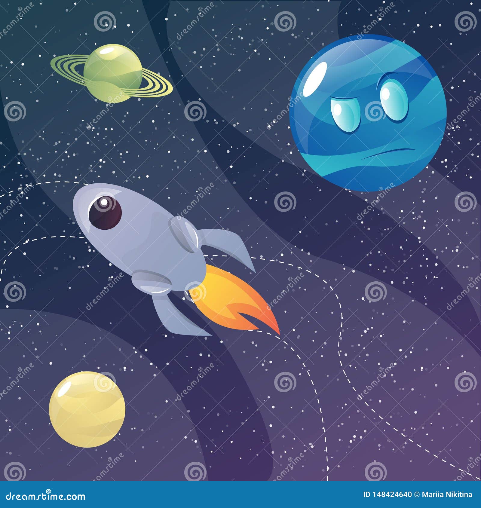 Funny Cartoon Colorful Planets Set Stock Vector - Illustration of kids ...