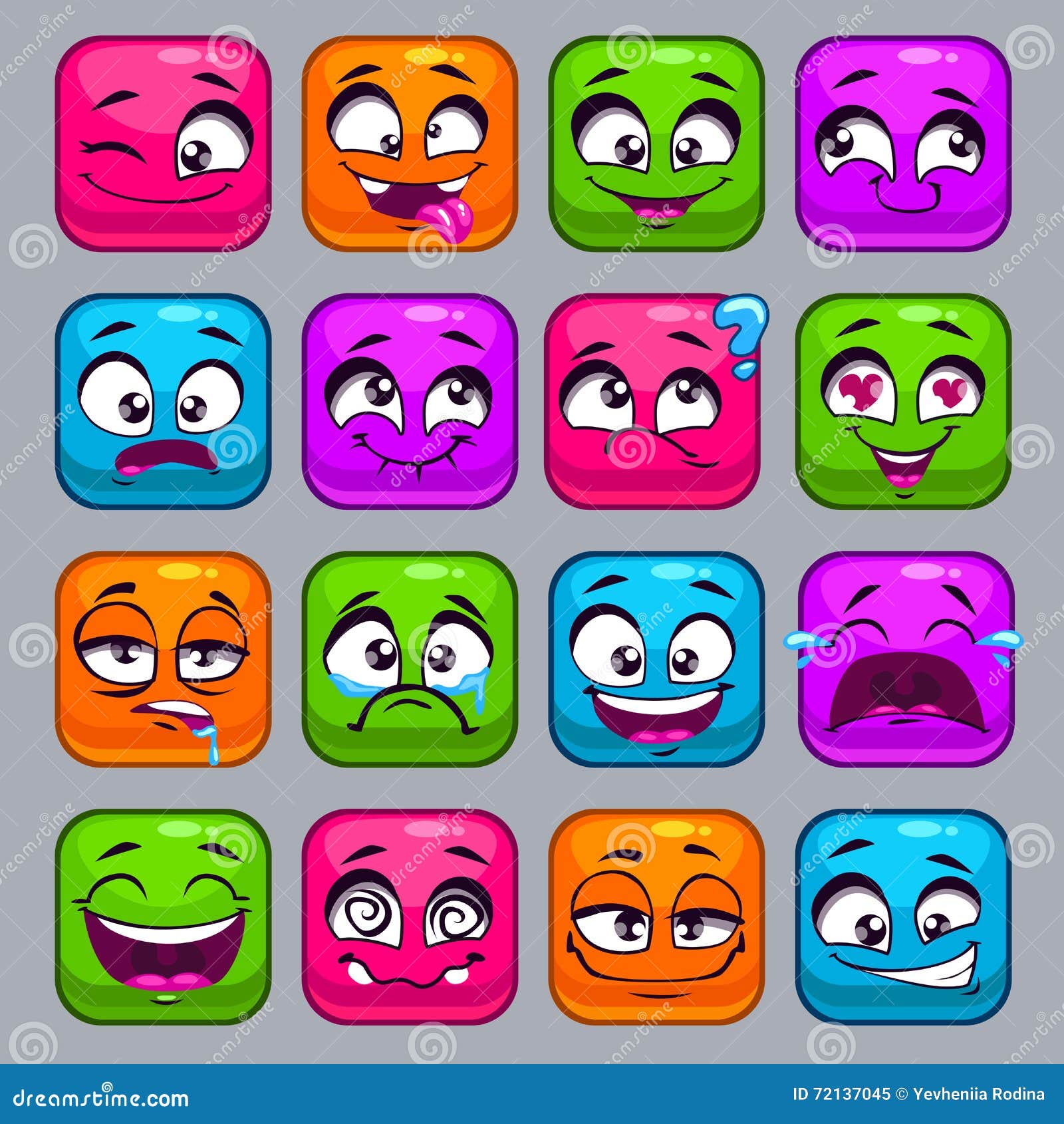 Funny Cartoon Colorful Square Faces Stock Vector - Illustration of ...