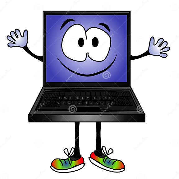 Funny Cartoon Computer Smiling Stock Illustration - Illustration of ...