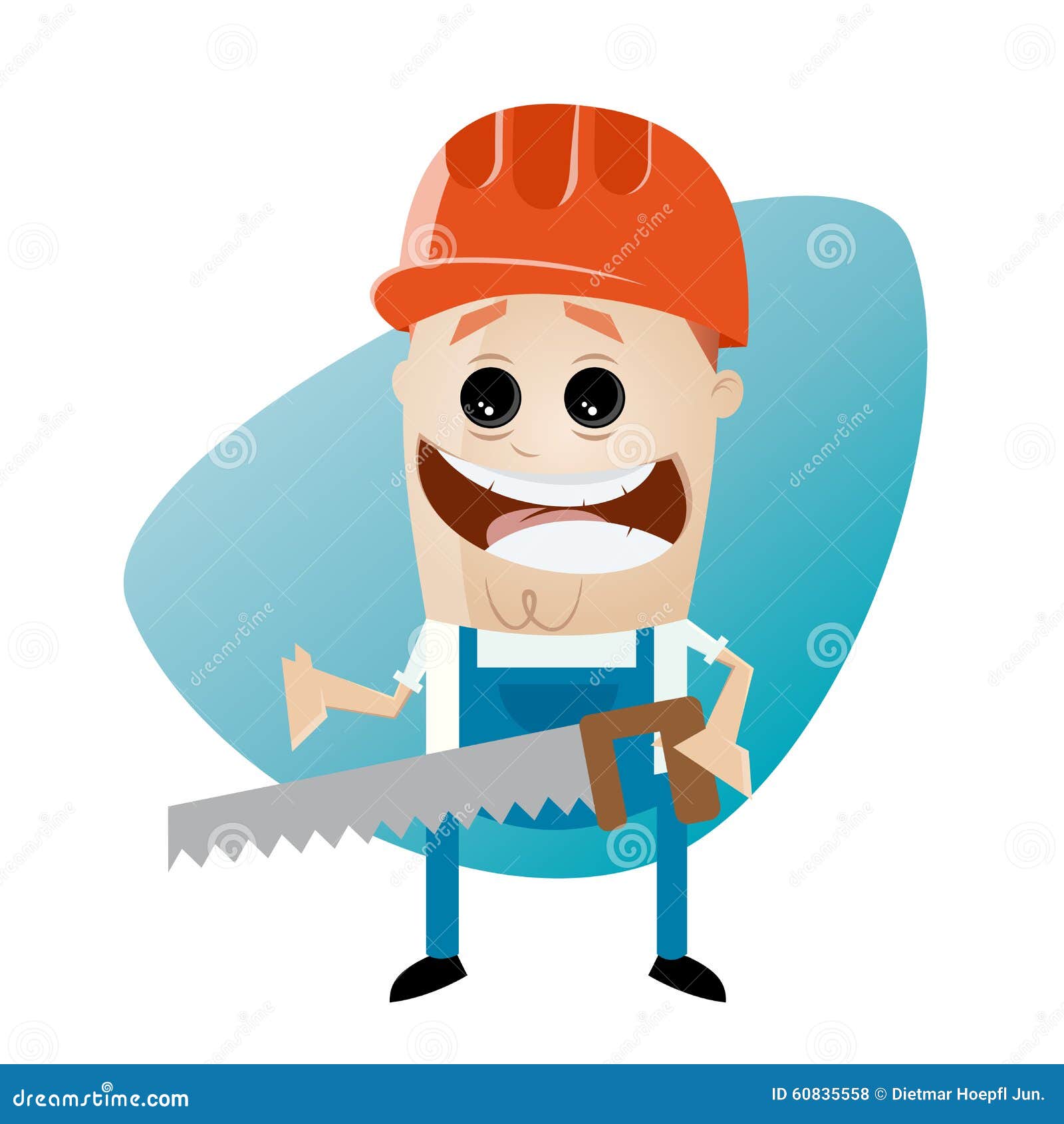 Funny Cartoon Construction Worker with Saw Stock Vector - Illustration ...