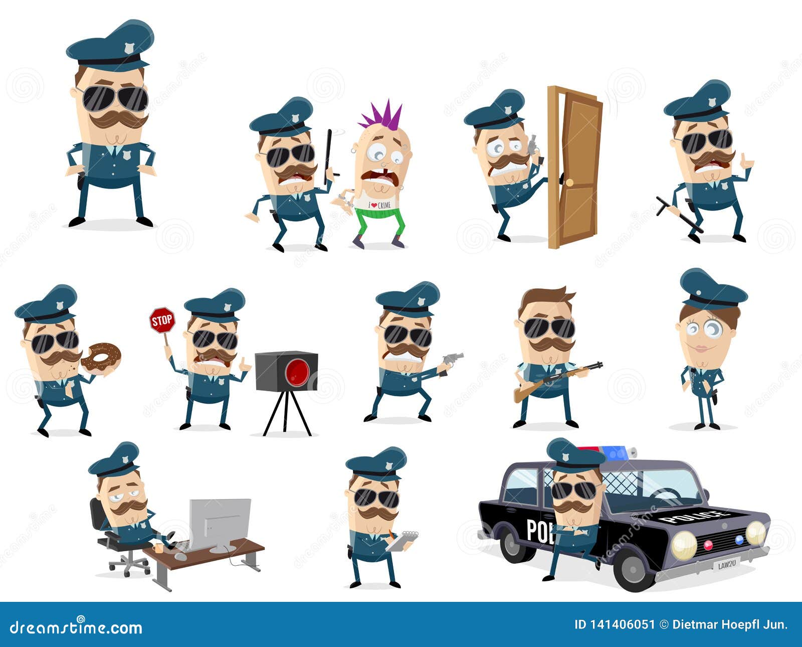 Funny Cartoon Cop Collection Stock Vector - Illustration of detective ...