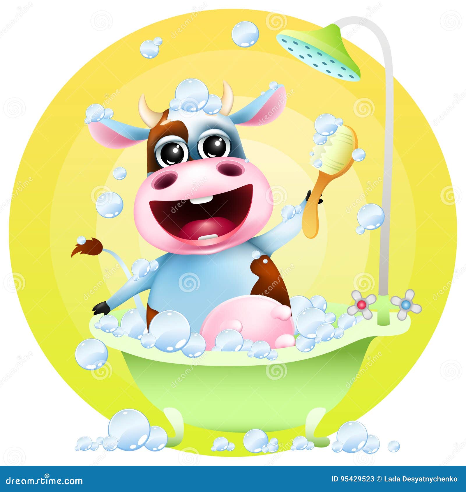 Funny cartoon cow in bath stock vector. Illustration of happy - 95429523