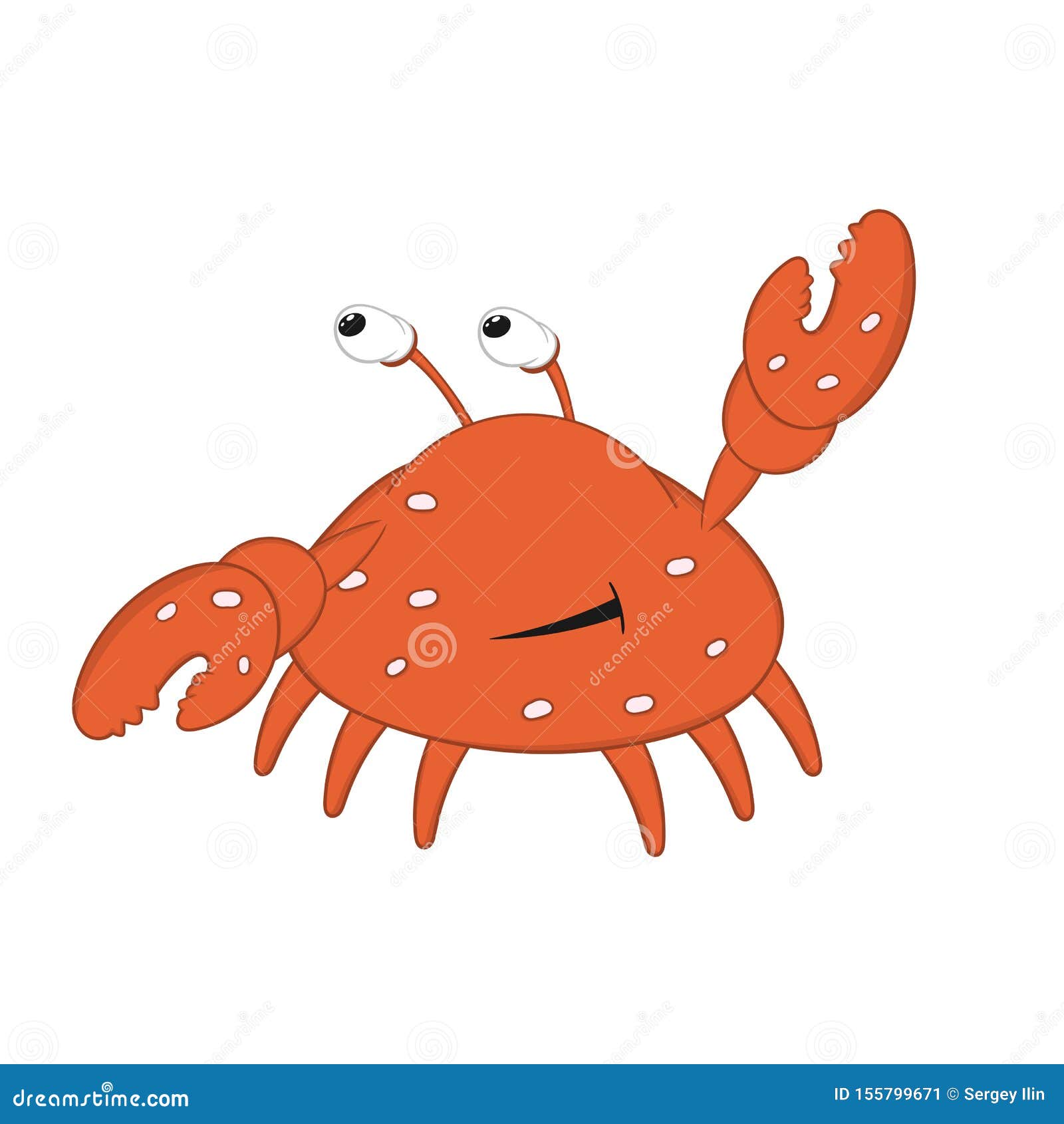 Funny Cartoon Crab with Bulging Eyes Waves a Claw and Greets Stock ...