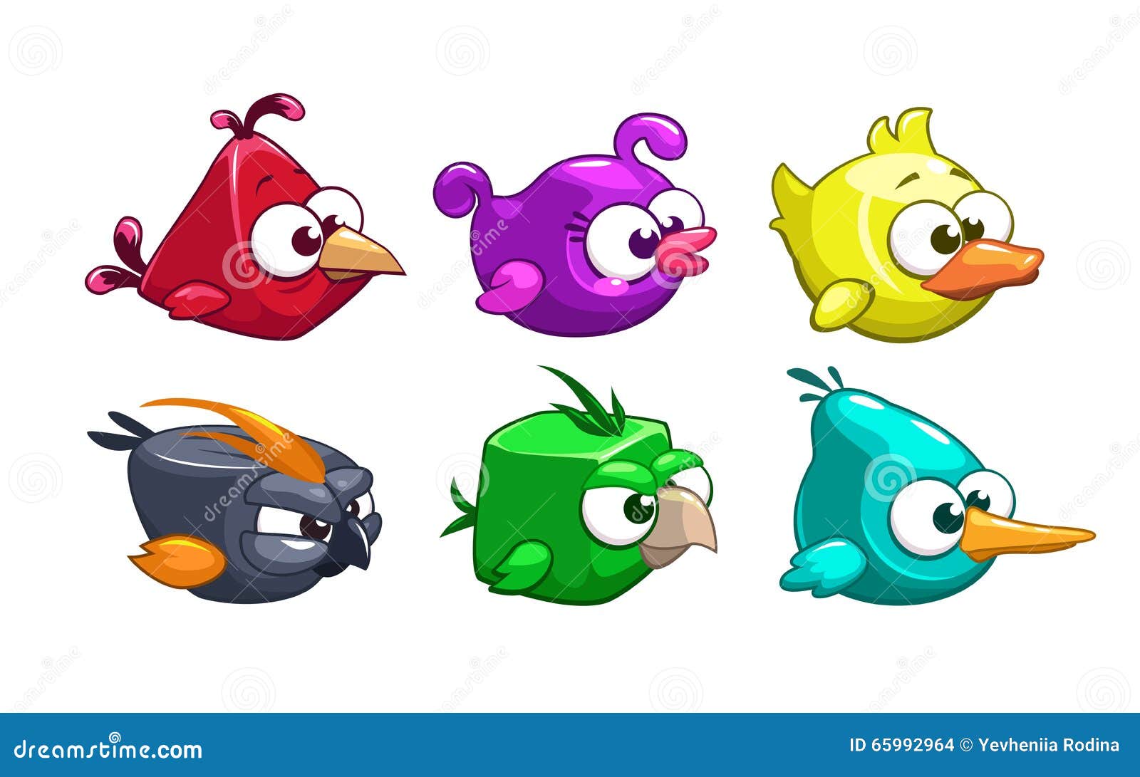 Funny Cartoon Crazy Birds Set Stock Vector - Illustration of characters ...