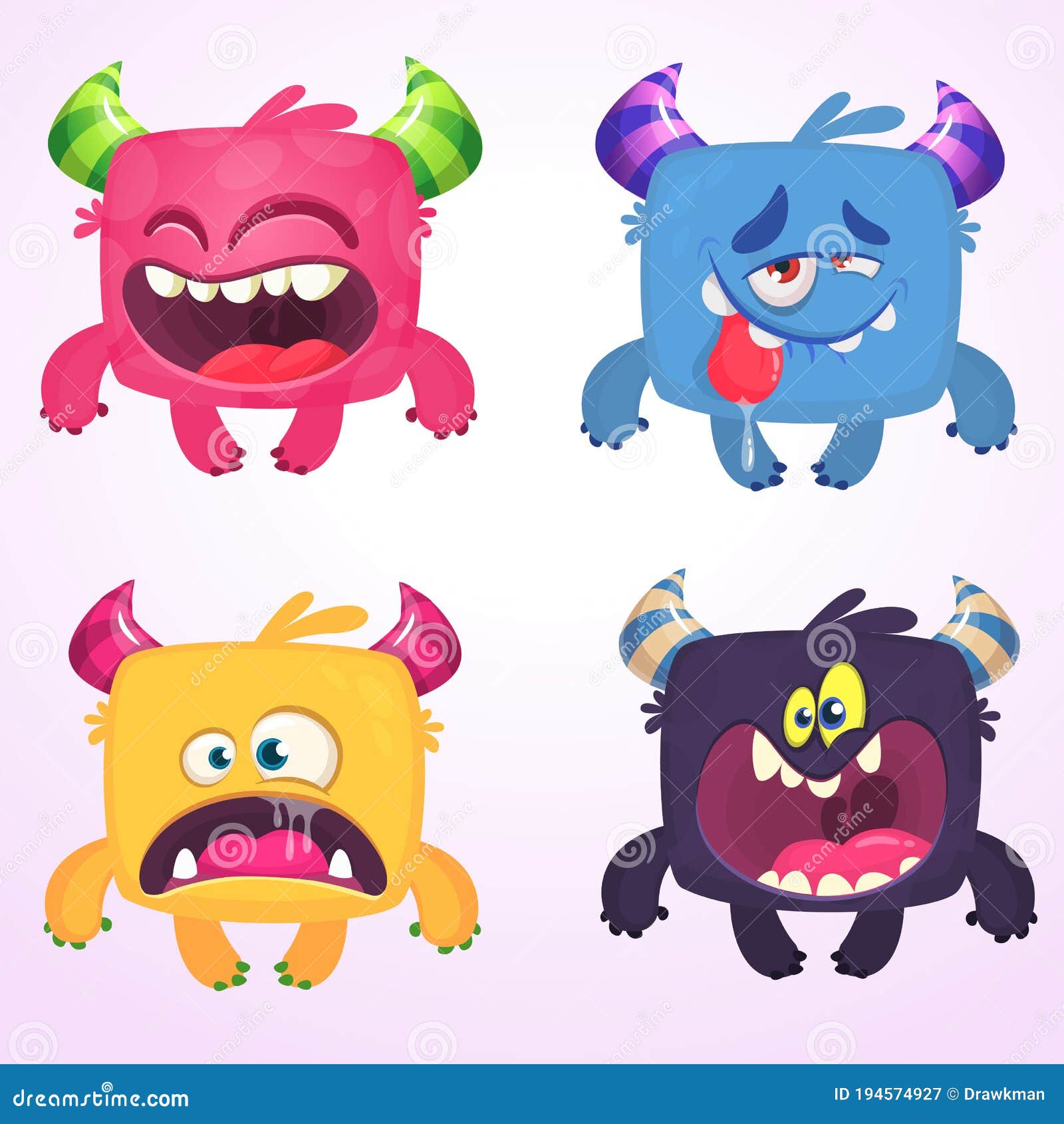 Funny Cartoon Creatures. Set of Cartoon Vector Monsters. Halloween ...