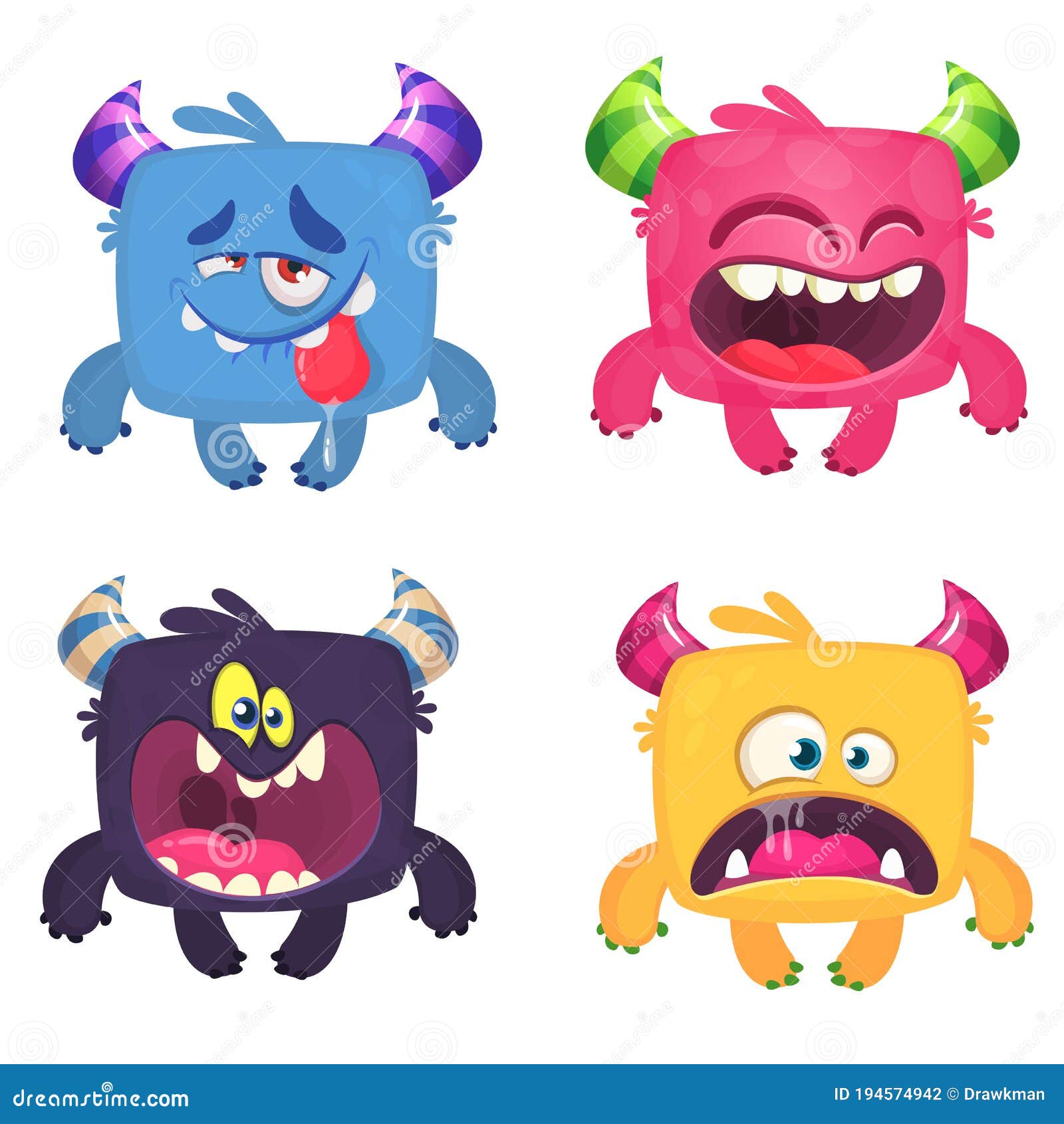 Funny Cartoon Creatures. Set of Cartoon Vector Monsters. Halloween ...