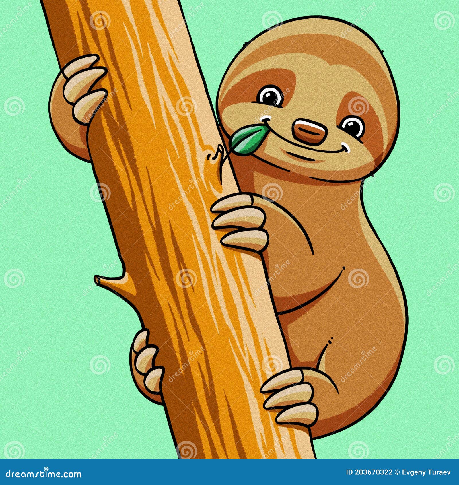 Funny Cartoon Cute Fat Sloth Illustration Stock Illustration ...
