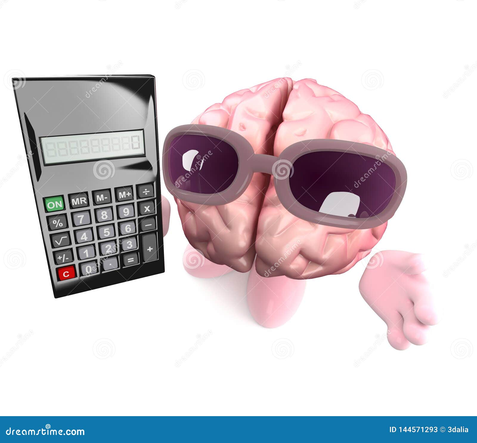 Funny Cartoon 3d Human Brain Character Holding a Digital Calculator ...