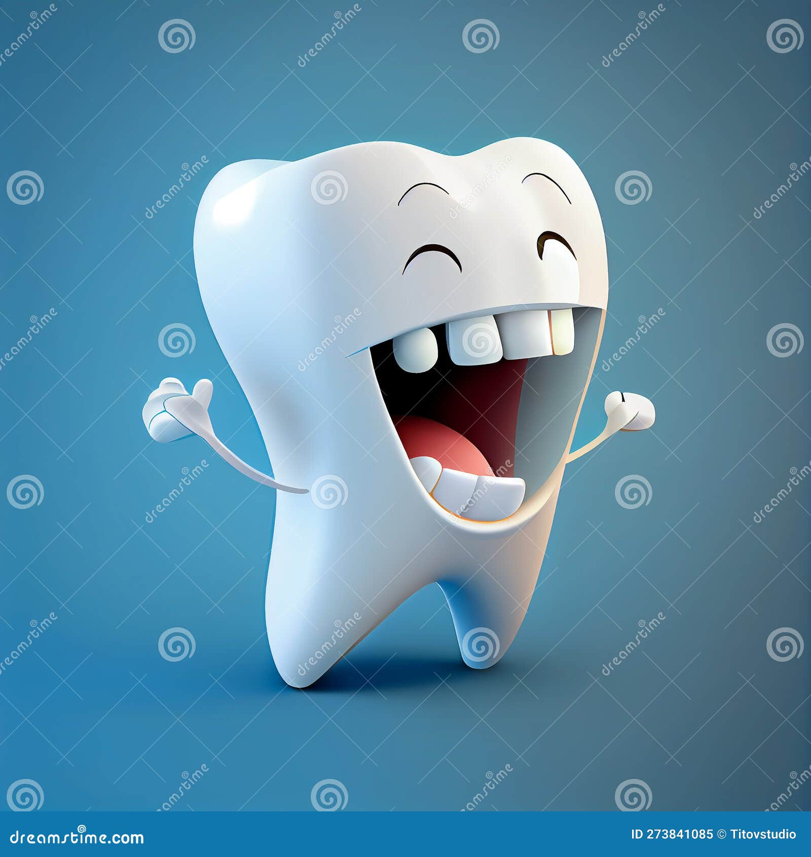 Funny Cartoon 3D Tooth on a Blue Background Stock Illustration ...