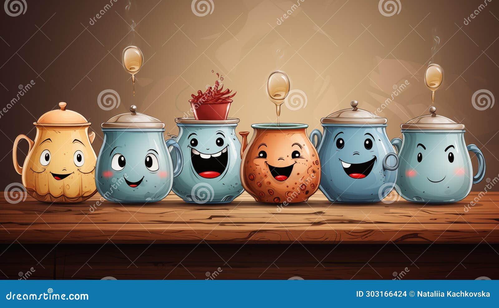 Funny cartoon dancing cups stock illustration. Illustration of color ...