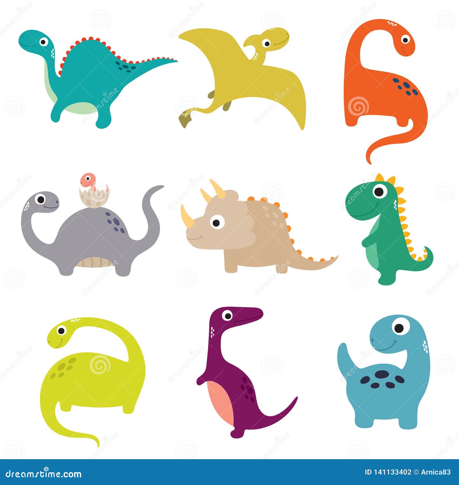 Funny Cartoon Dinosaurs Collection Stock Vector - Illustration of decor ...