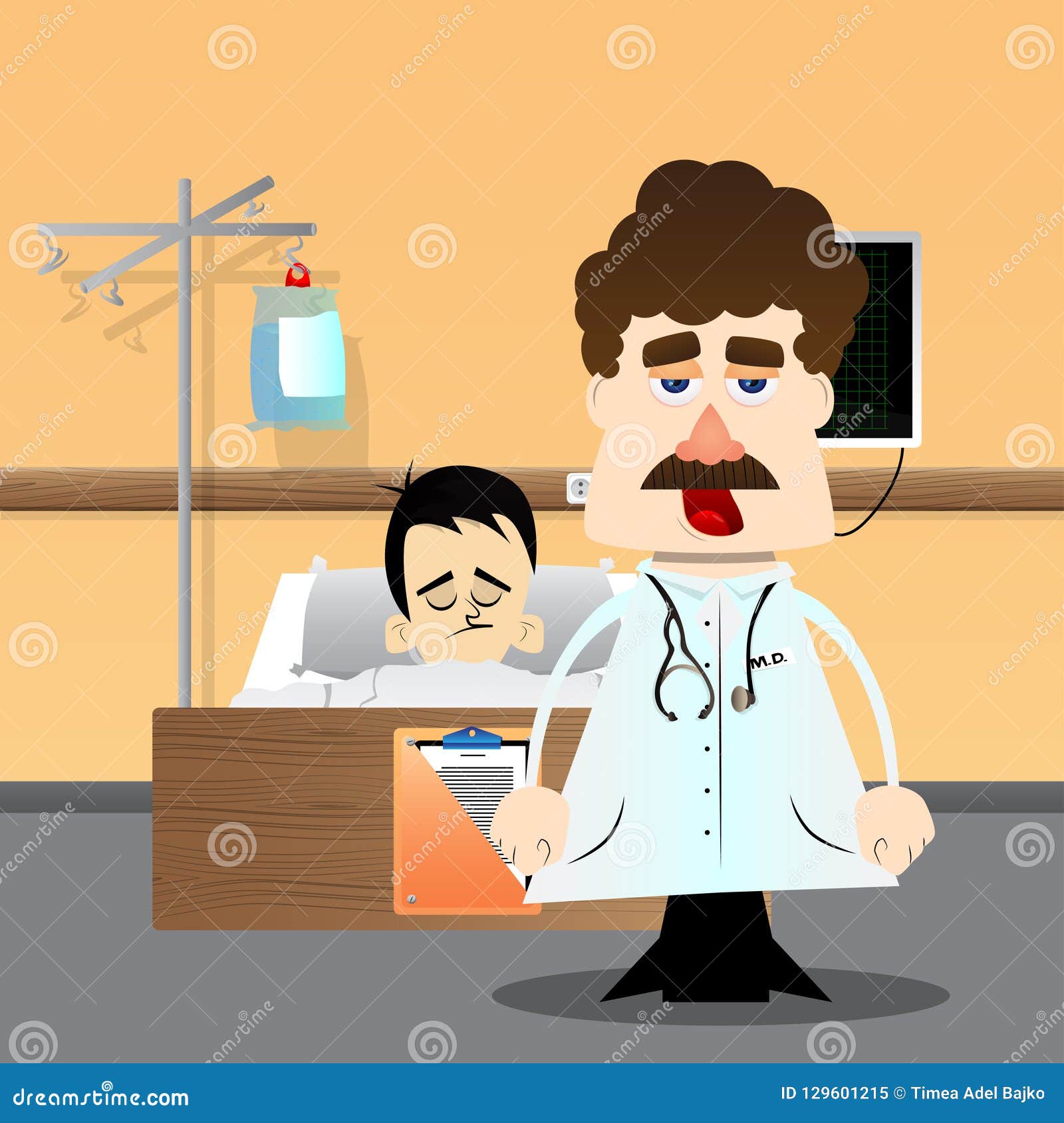 Funny and Cute Cartoon Doctor Standing. Stock Illustration ...