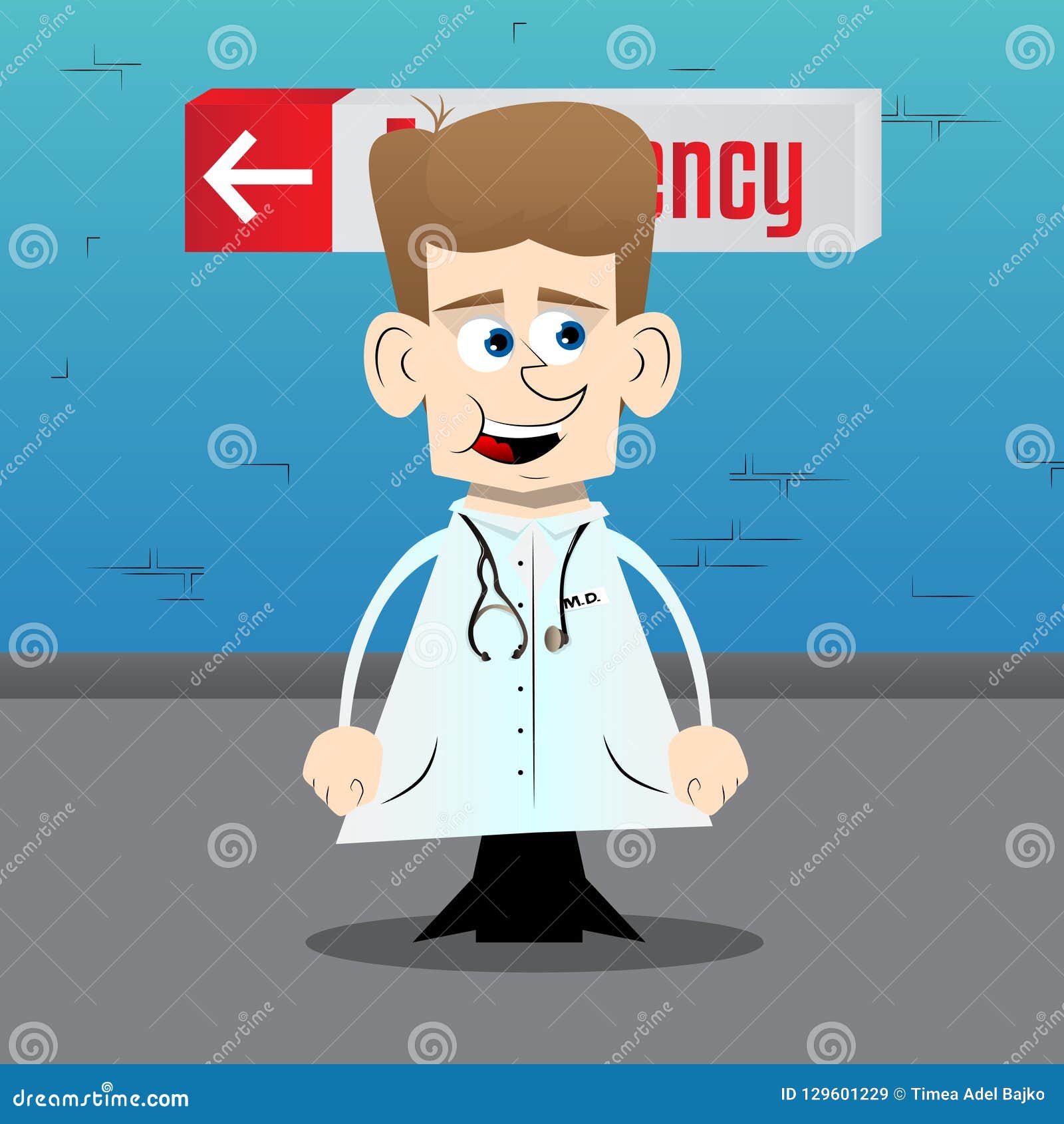 Funny and Cute Cartoon Doctor Standing. Stock Illustration ...