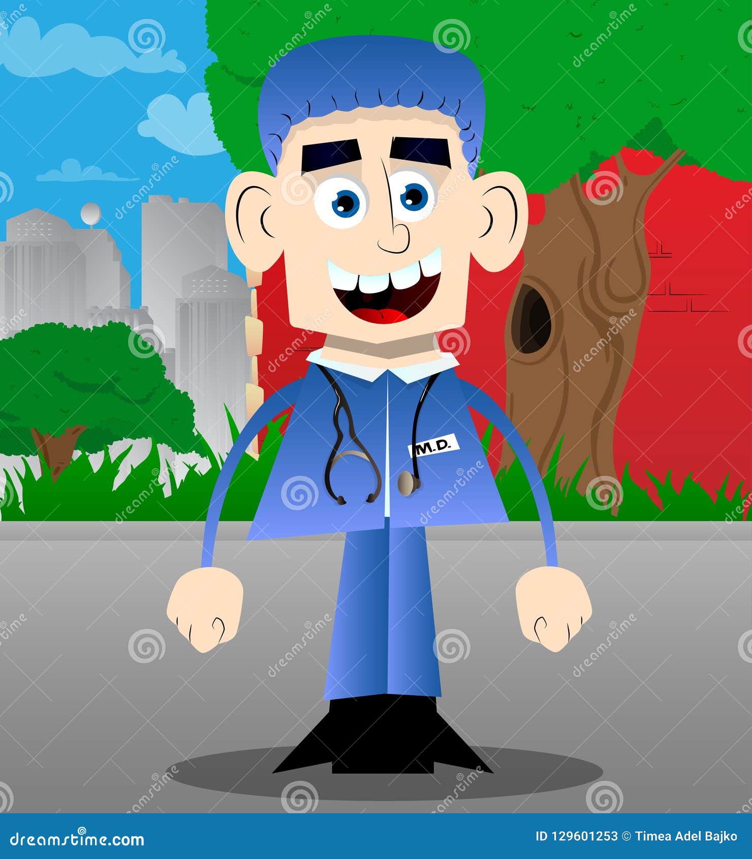 Funny and Cute Cartoon Doctor Standing. Stock Illustration ...