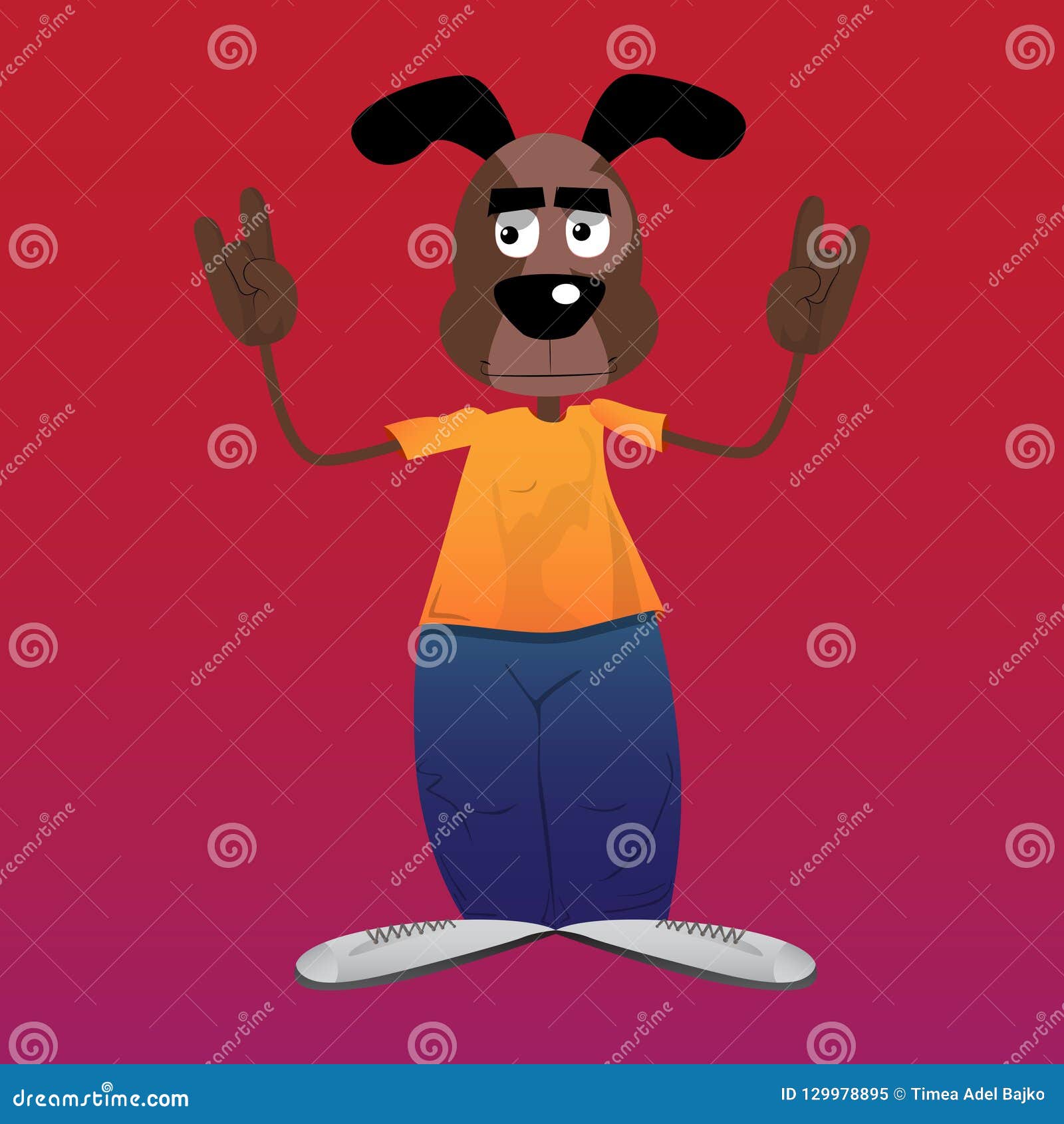 Cartoon Dog with Hands in Rocker Pose. Stock Vector - Illustration of ...