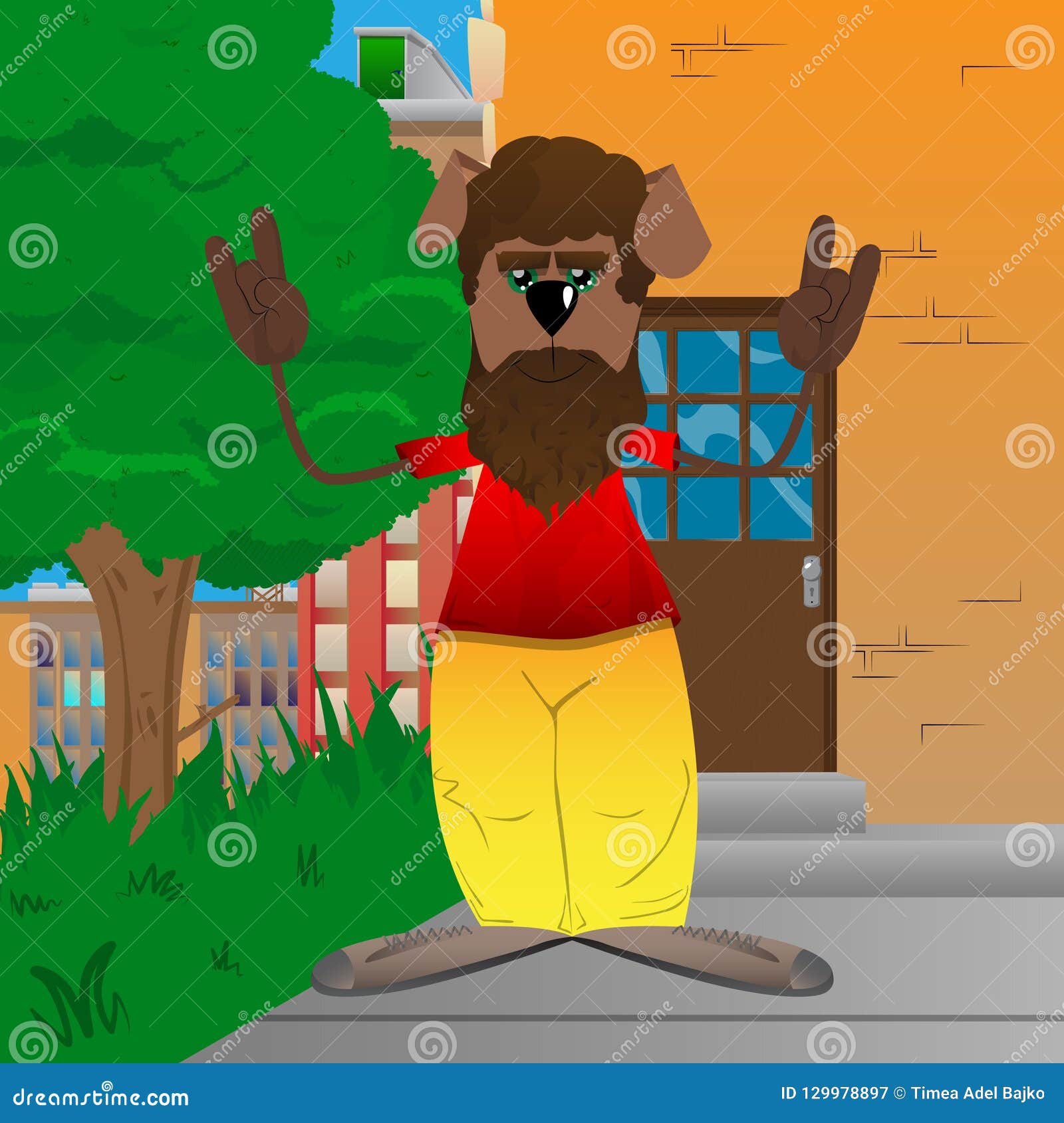 Cartoon Dog with Hands in Rocker Pose. Stock Vector - Illustration of ...