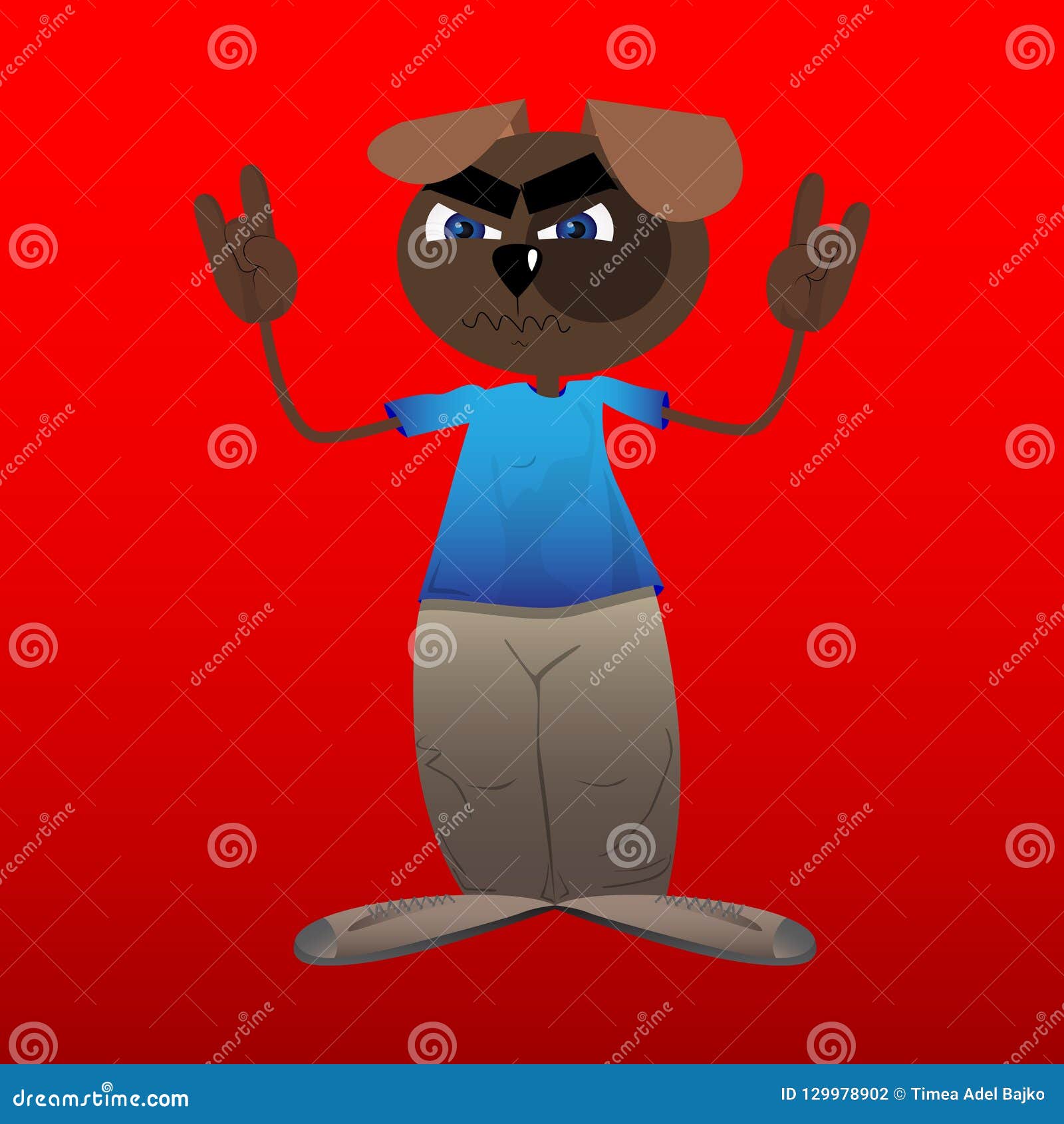 Cartoon Dog with Hands in Rocker Pose. Stock Vector - Illustration of ...