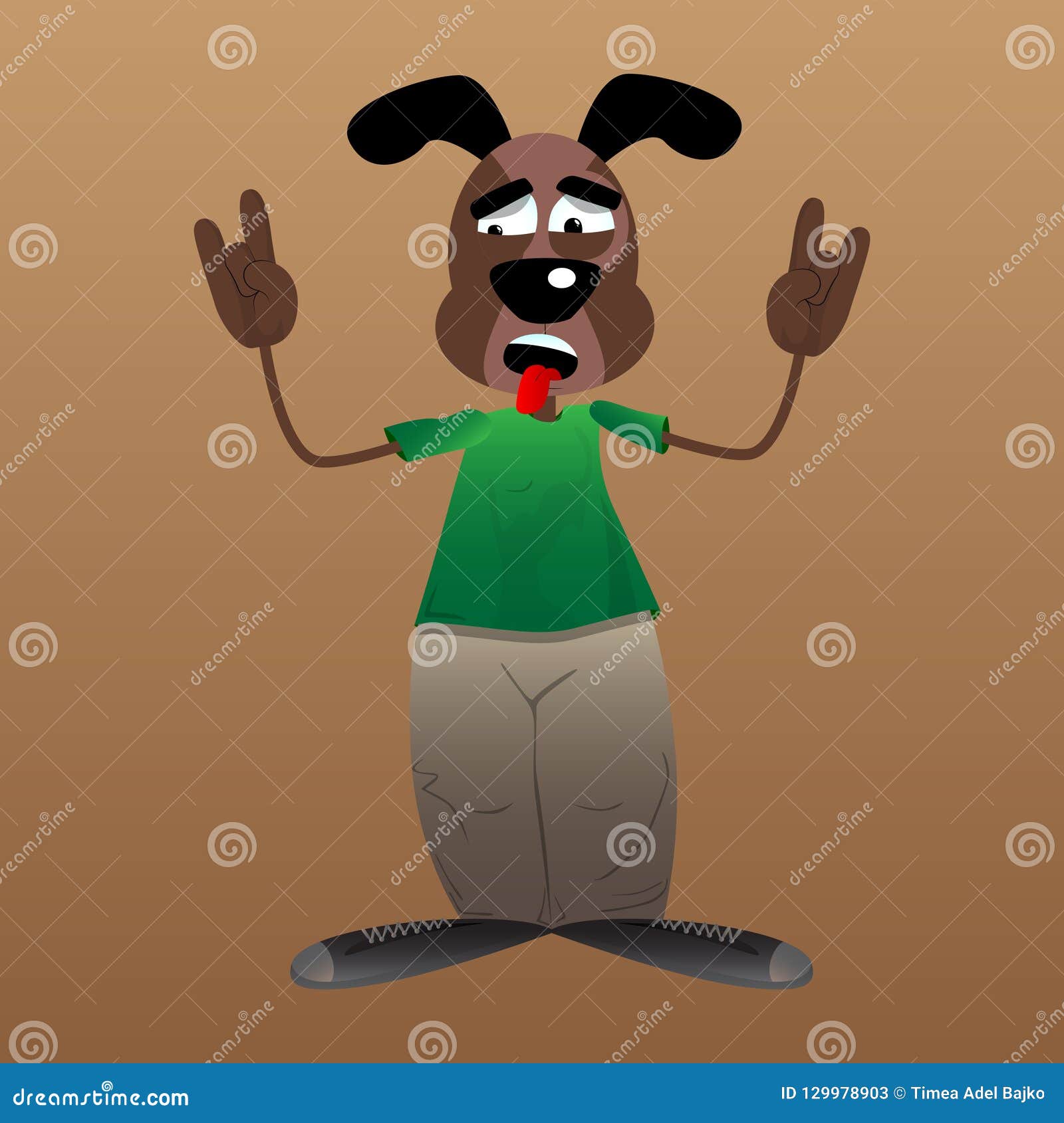 Cartoon Dog with Hands in Rocker Pose. Stock Vector - Illustration of ...