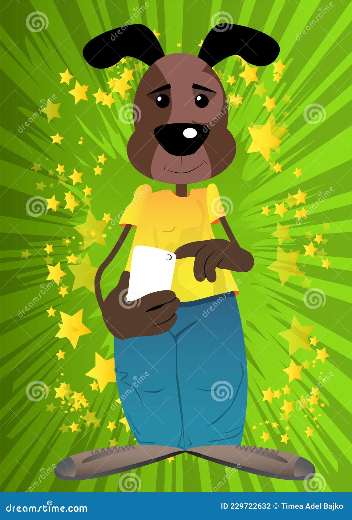 Funny Cartoon Dog Using a Mobile Phone. Vector Illustration Stock ...