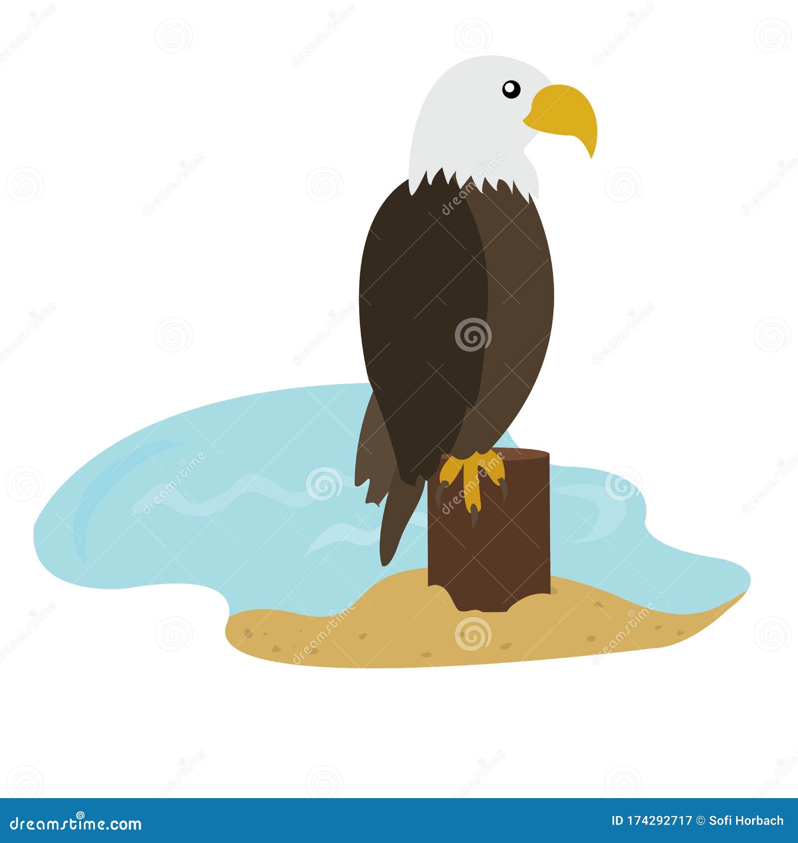Funny Cartoon Eagle on a Tree Branch. Stock Vector - Illustration of ...