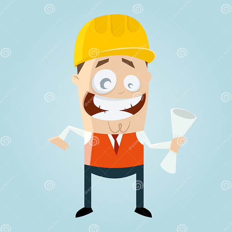 Funny cartoon engineer stock illustration. Illustration of yellow ...