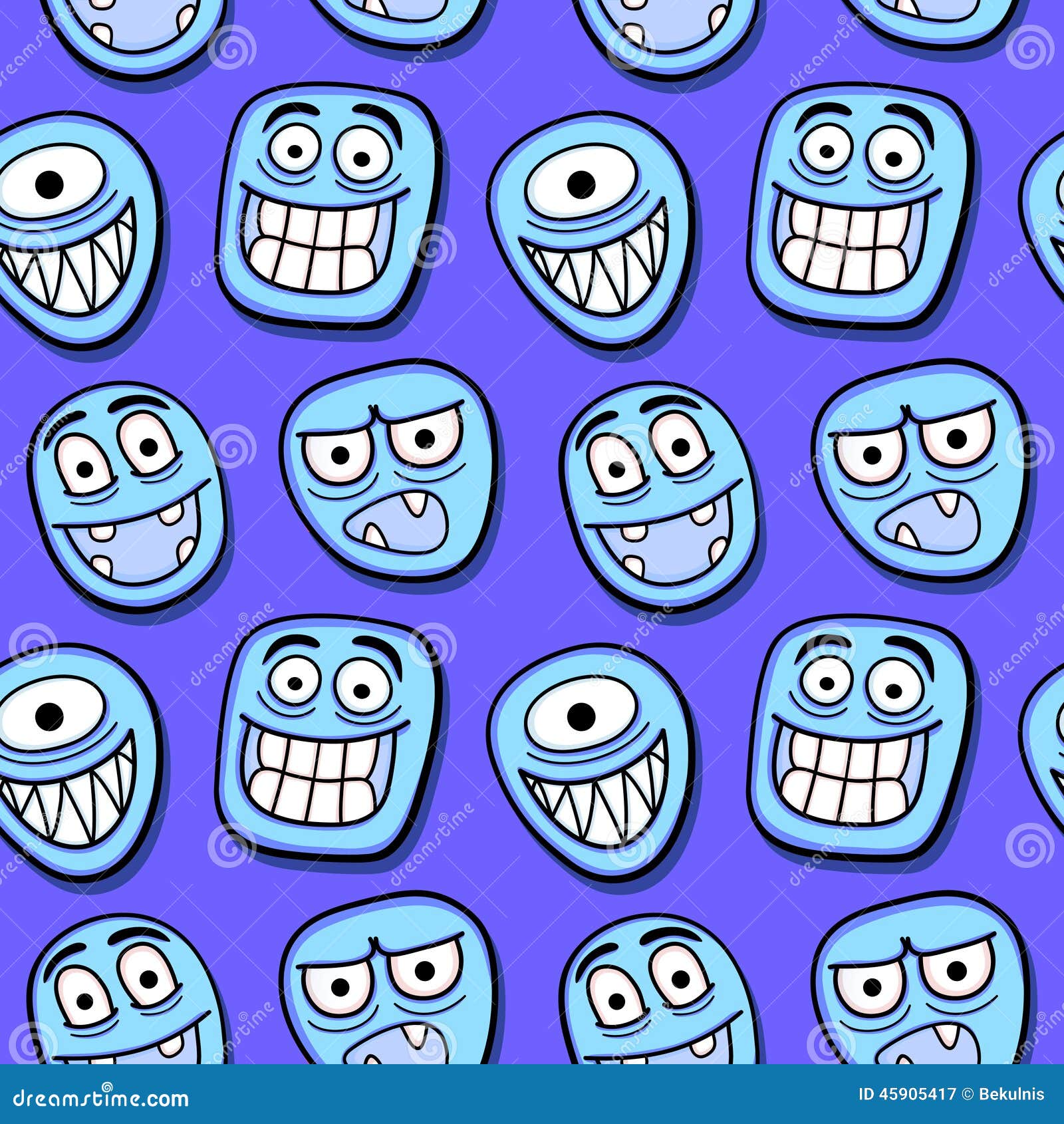 Funny Cartoon Faces Seamless Pattern. Stock Vector - Illustration of ...