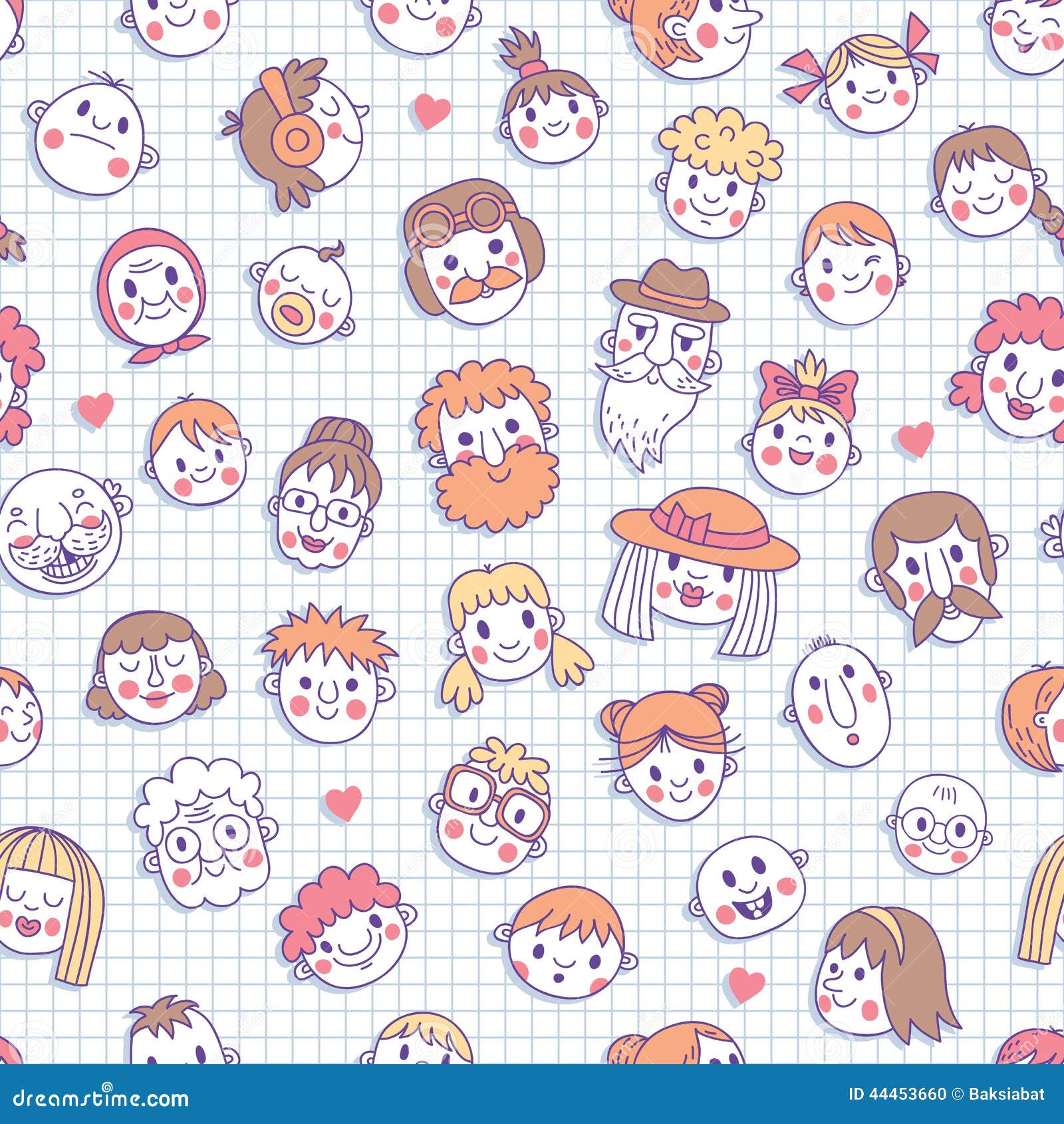 Funny Cartoon Faces. Seamless Pattern Stock Vector - Illustration of ...
