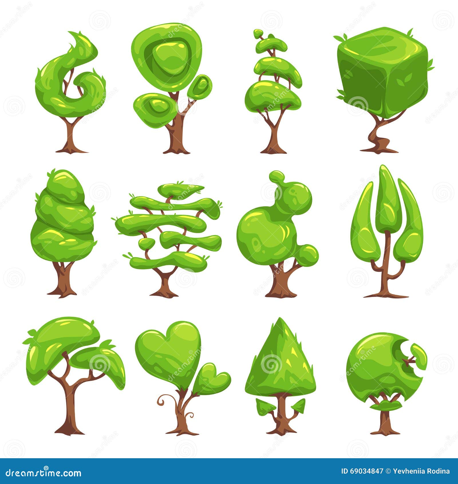 Funny Cartoon Fantasy Shape Tree Set Stock Vector - Illustration of ...