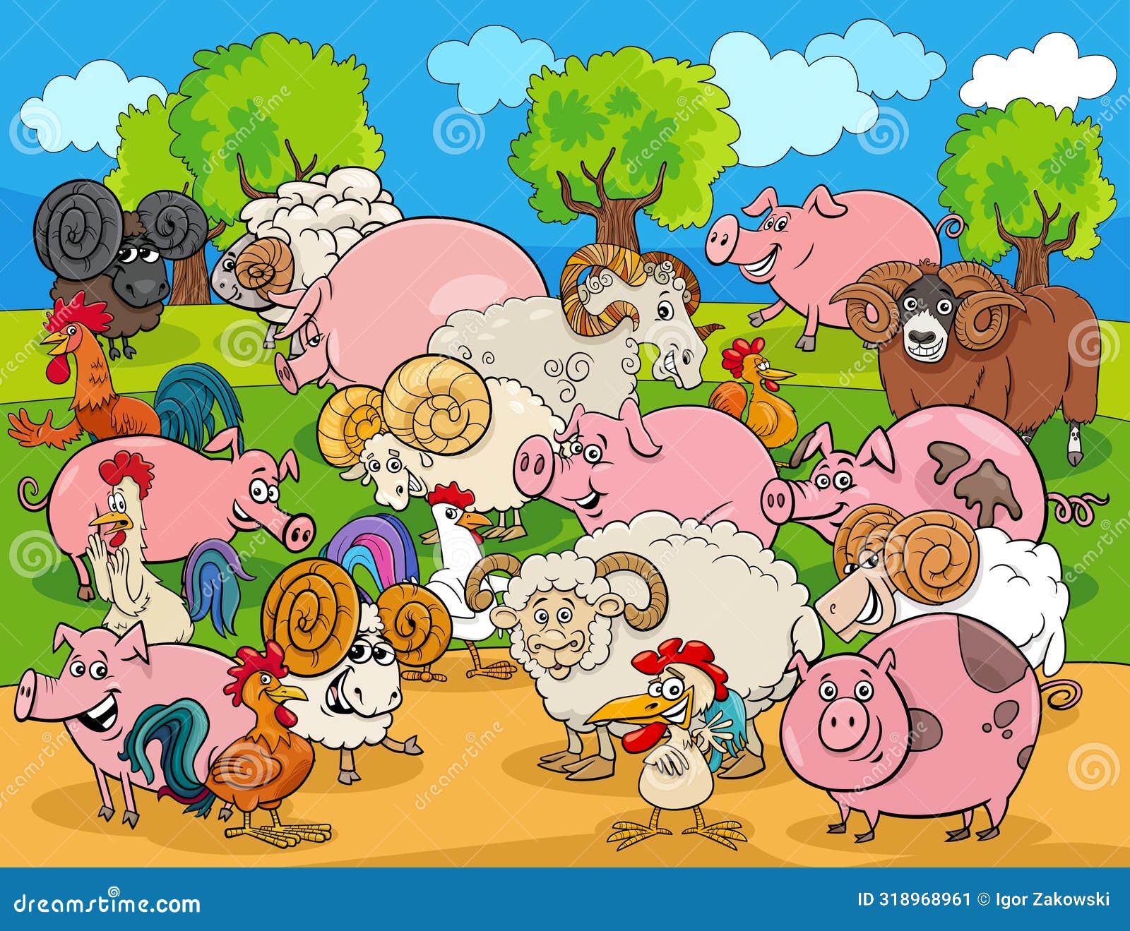 Funny Cartoon Farm Animals Characters Group Stock Vector - Illustration ...
