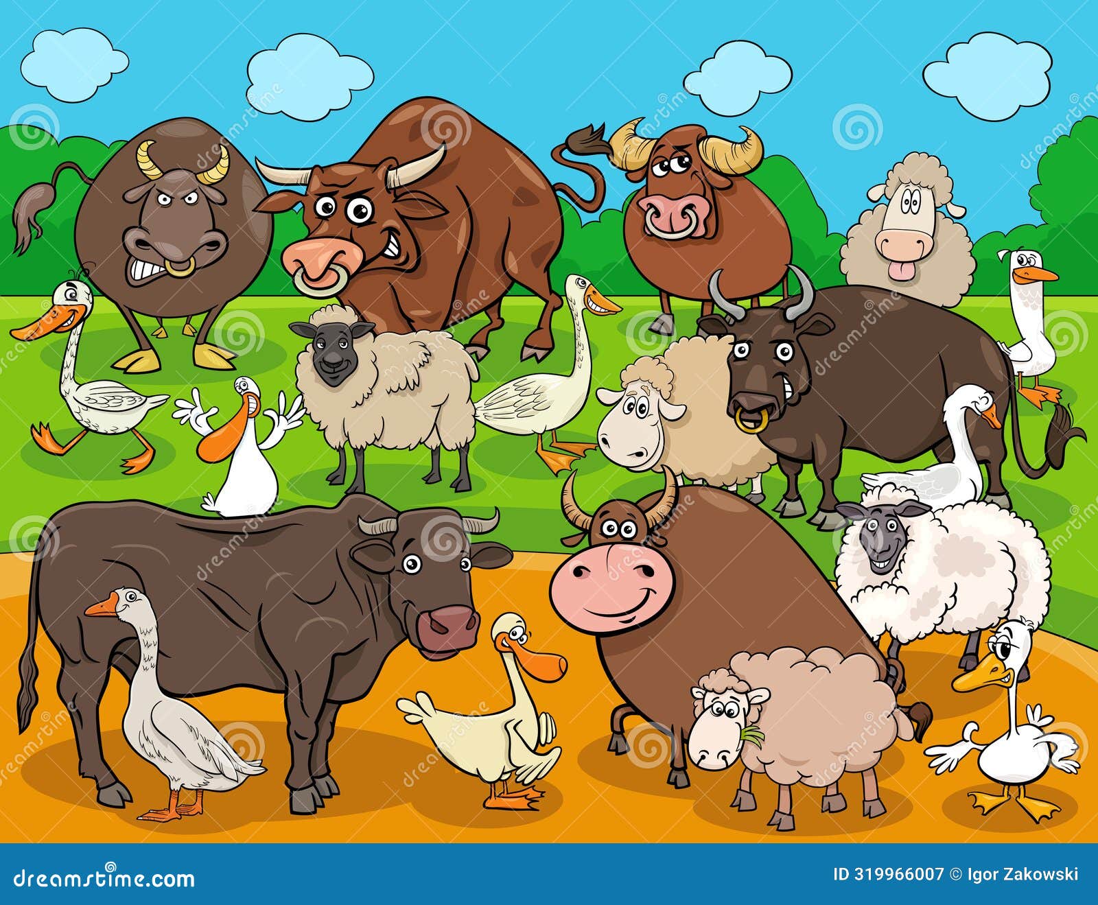 Funny Cartoon Farm Animals Characters Group Stock Vector - Illustration ...