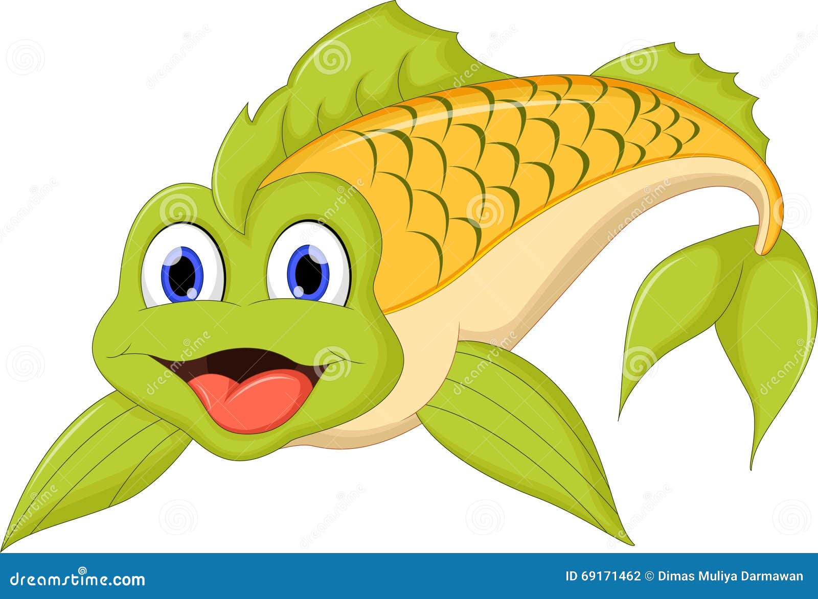 Funny cartoon fish stock illustration. Illustration of happy - 69171462