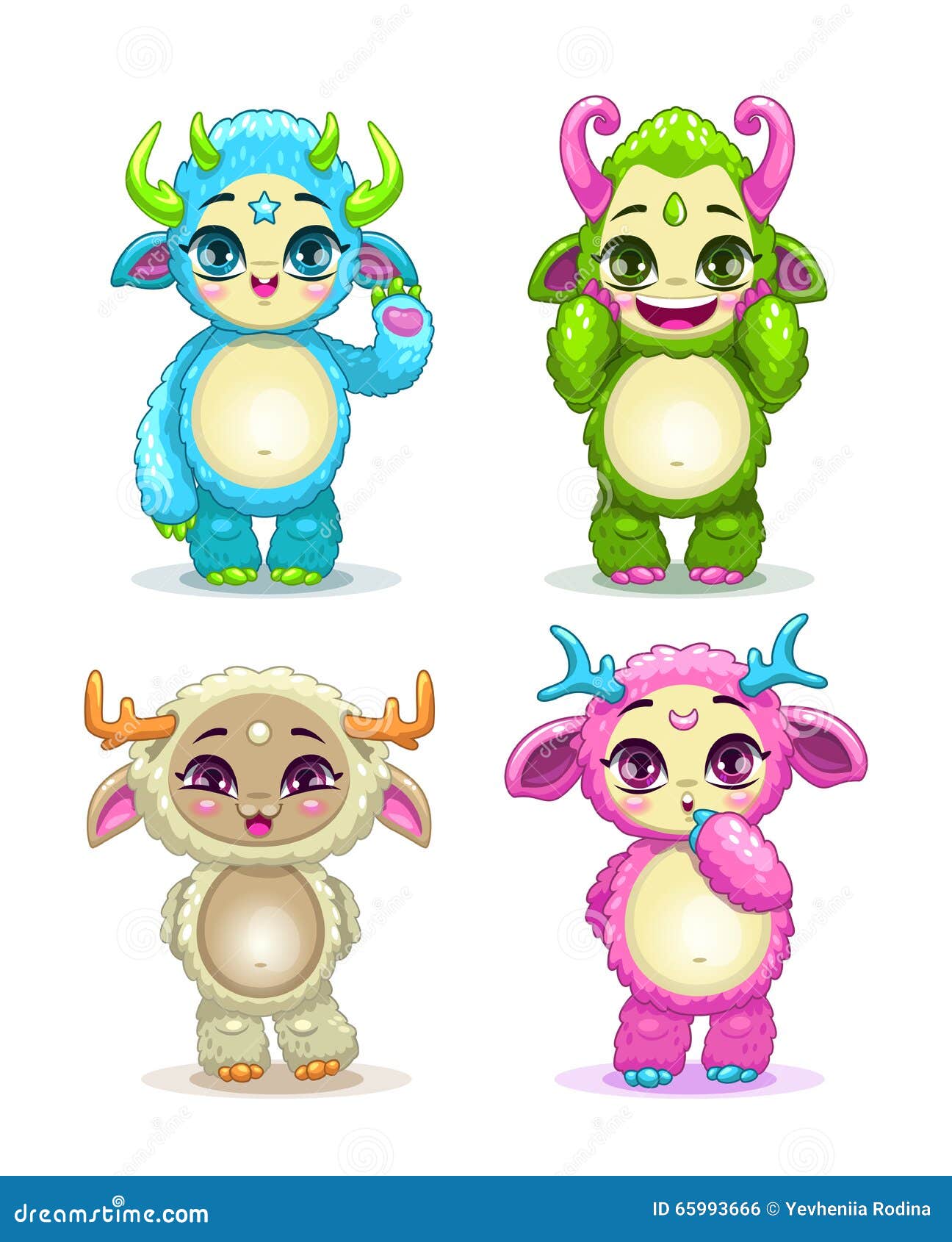 Funny Cartoon Fluffy Baby Monsters Set Stock Vector - Illustration of ...