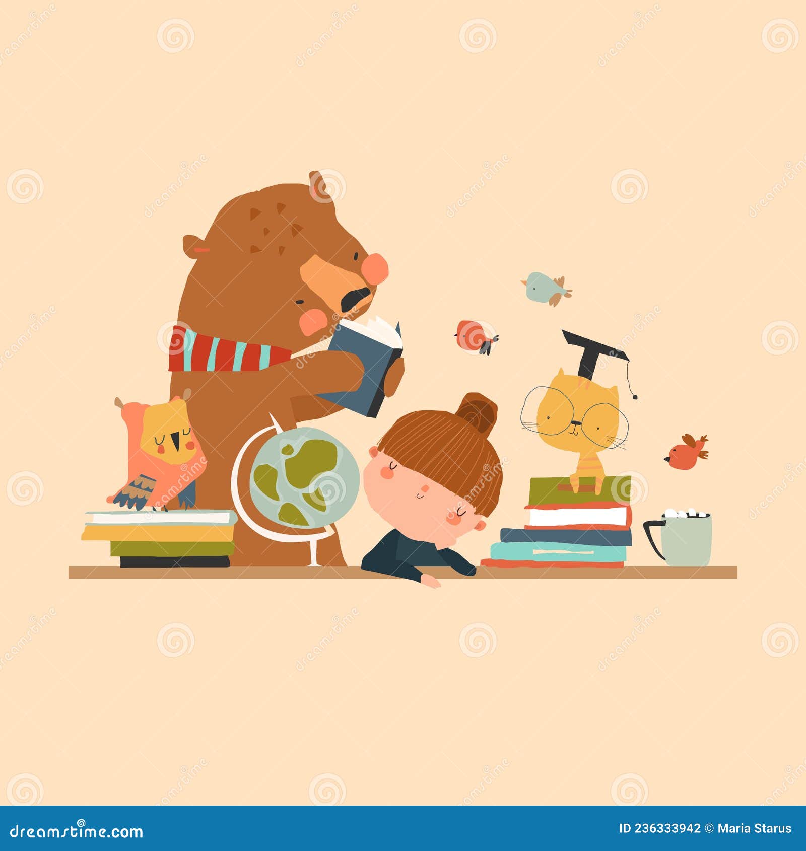 Funny Cartoon Friends Learning in the School Stock Vector ...