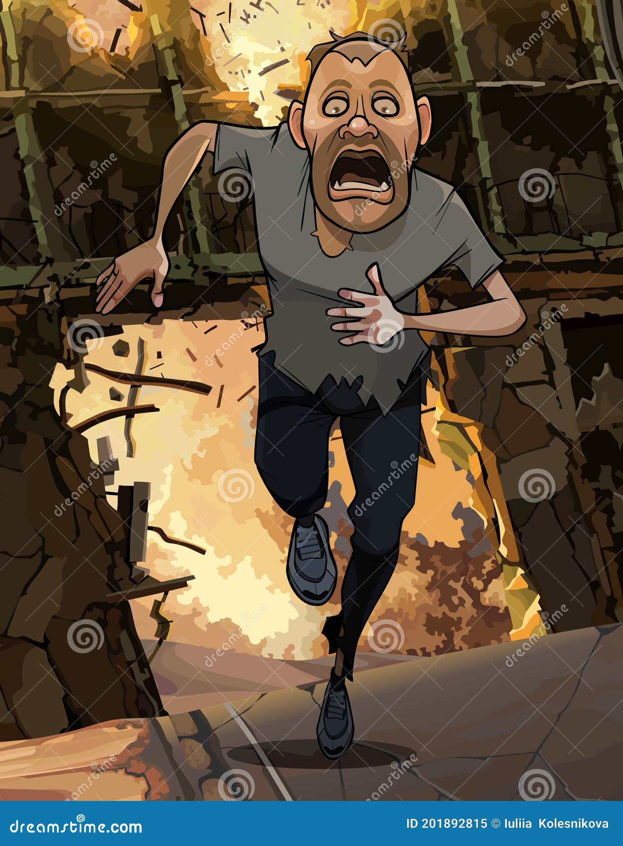 Cartoon Frightened Man Running from Fire in Ruins Stock Vector ... Cartoon Frightened Man Running from Fire in Ruins Stock Vector ...